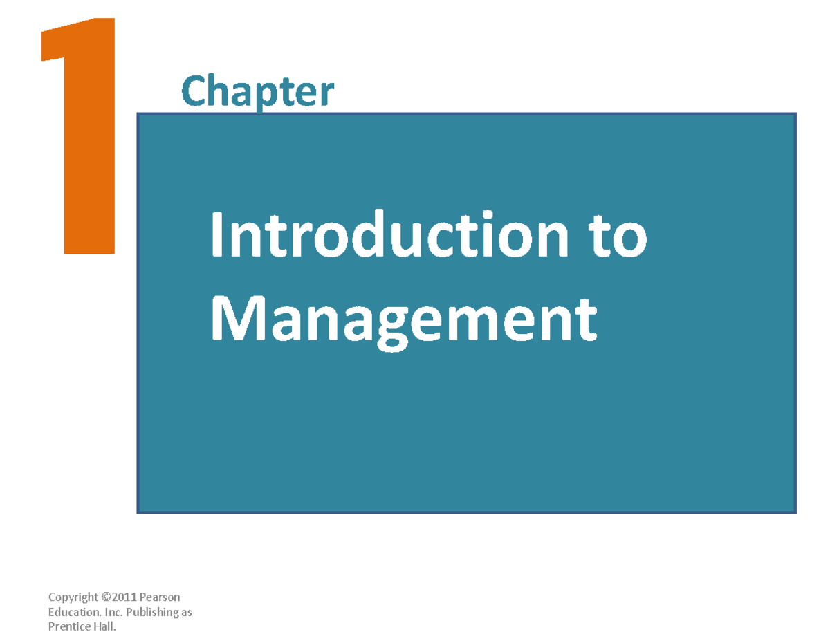 Chapter 1 - Introduction to Management St - 1 Chapter Copyright ©2011 ...