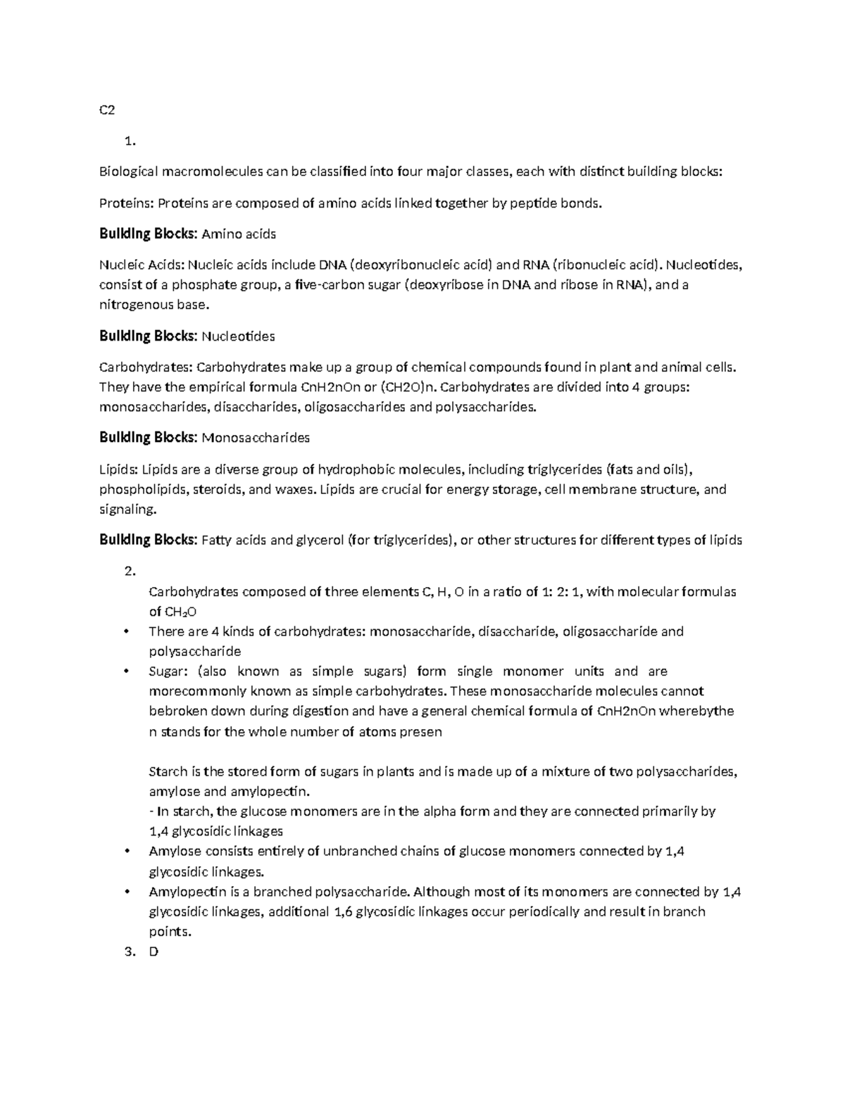 Sumary biology final uh - C 1. Biological macromolecules can be ...