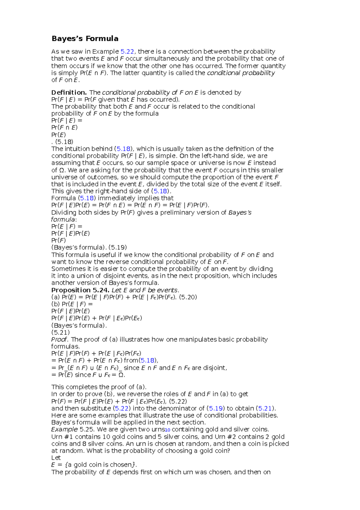Bayes’s Formula - Bayes’s Formula As we saw in Example 5, there is a ...