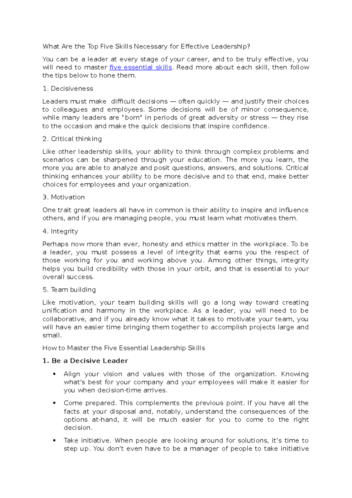 Integrity Leadership 14 - What Are the Top Five Skills Necessary for ...