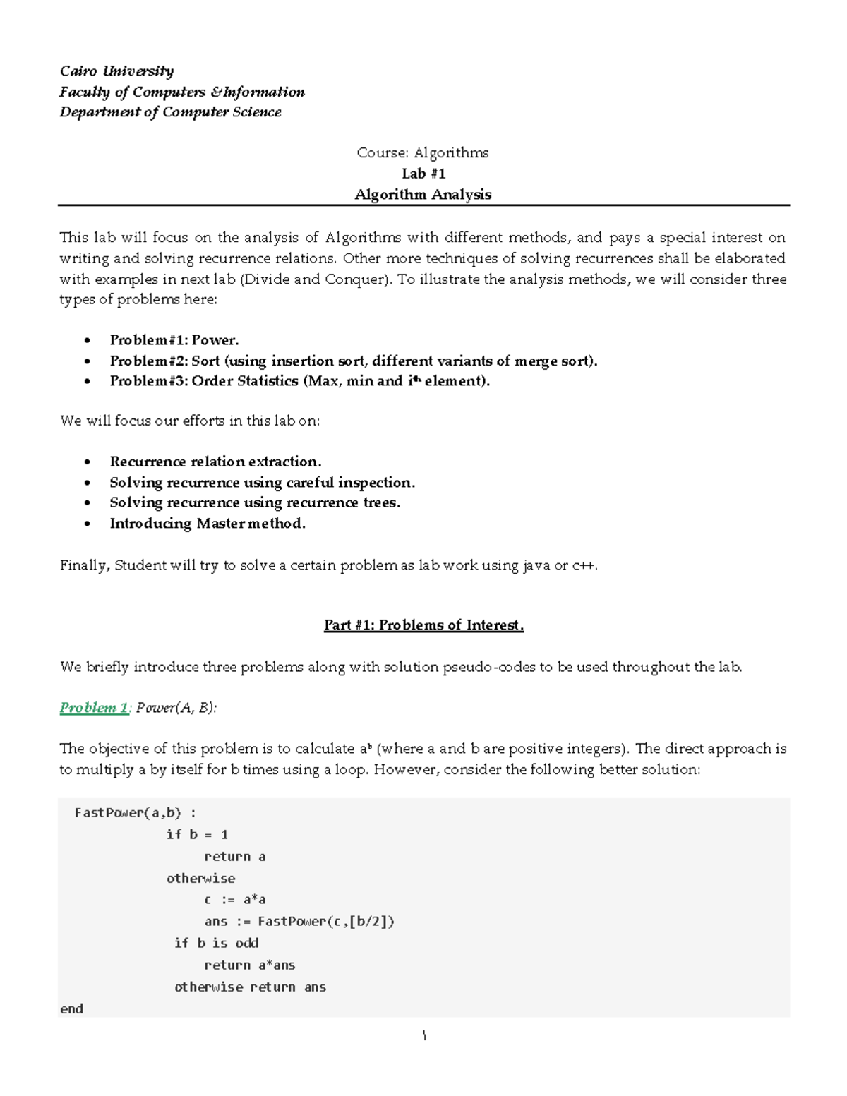 Lab#1 - Cairo University Faculty of Computers &Information Department of Computer Science - Studocu