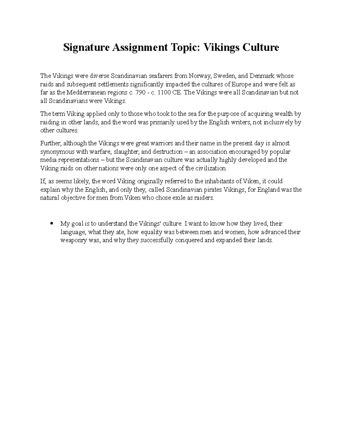 Vikings - initial paper - Signature Assignment Topic: Vikings Culture ...