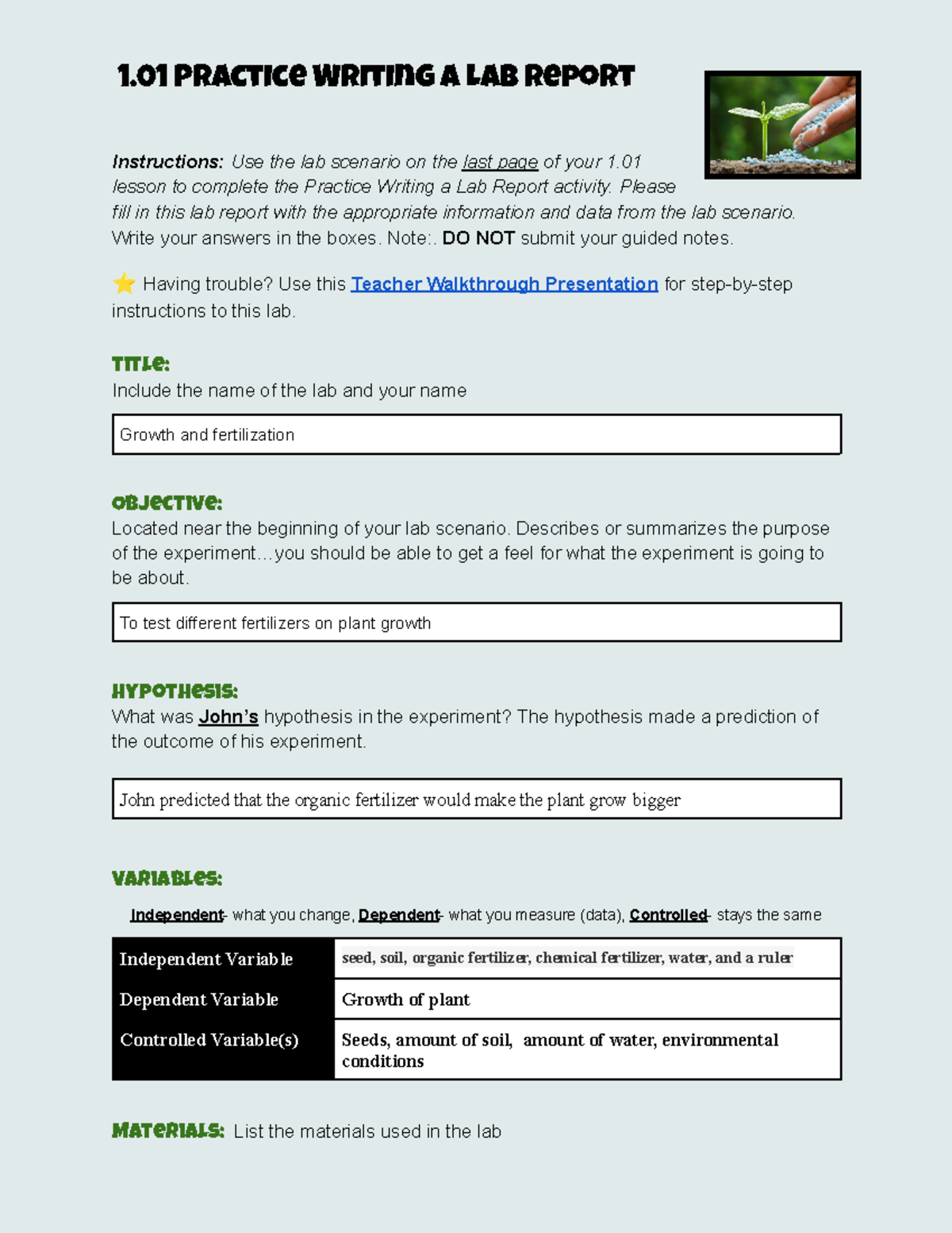 Copy of 1 01 Exploring Life Lab Report - 1 Practice Writing a Lab ...