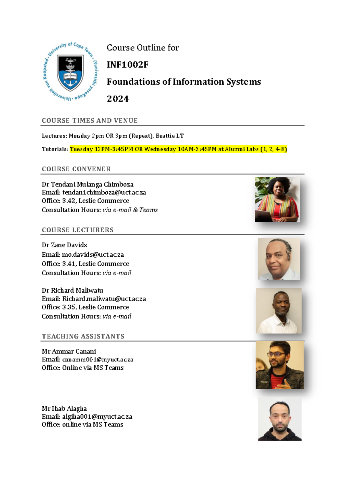 INF1002F Course Outline 2024 - Course Outline for INF1002F Foundations ...