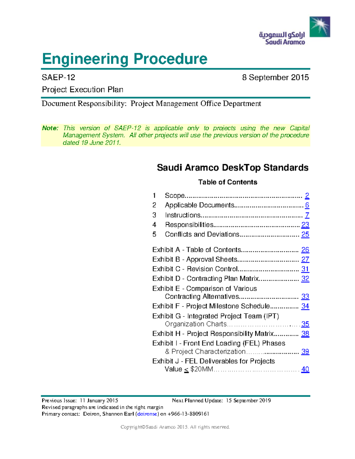 SAEP-12 - Previous Issue: 11 January 2015 Next Planned Update: 15 ...