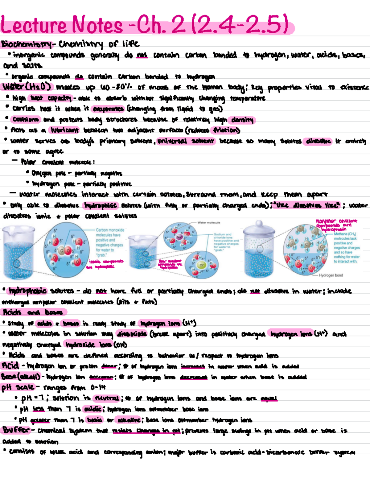 Unit One 2 - lecture notes - Lecture Notes -Ch. 2 (2.4-2) Biochemistry ...