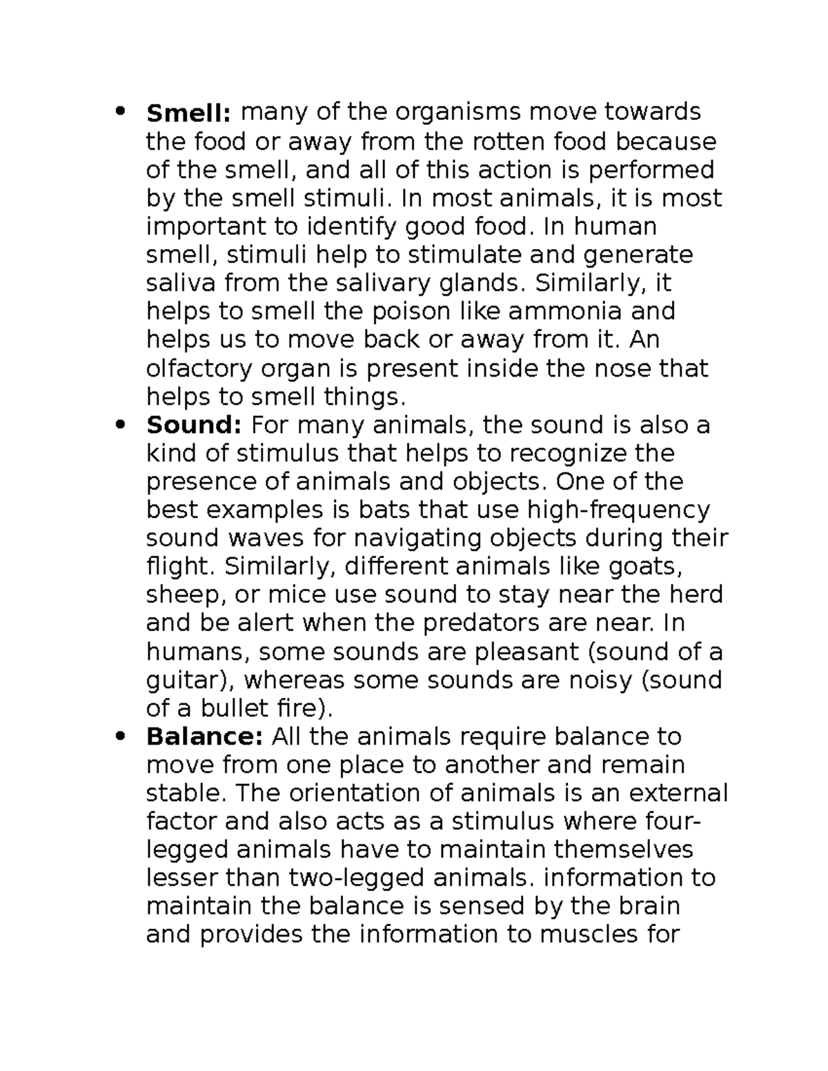 Bio 15 - notes - Smell: many of the organisms move towards the food or ...