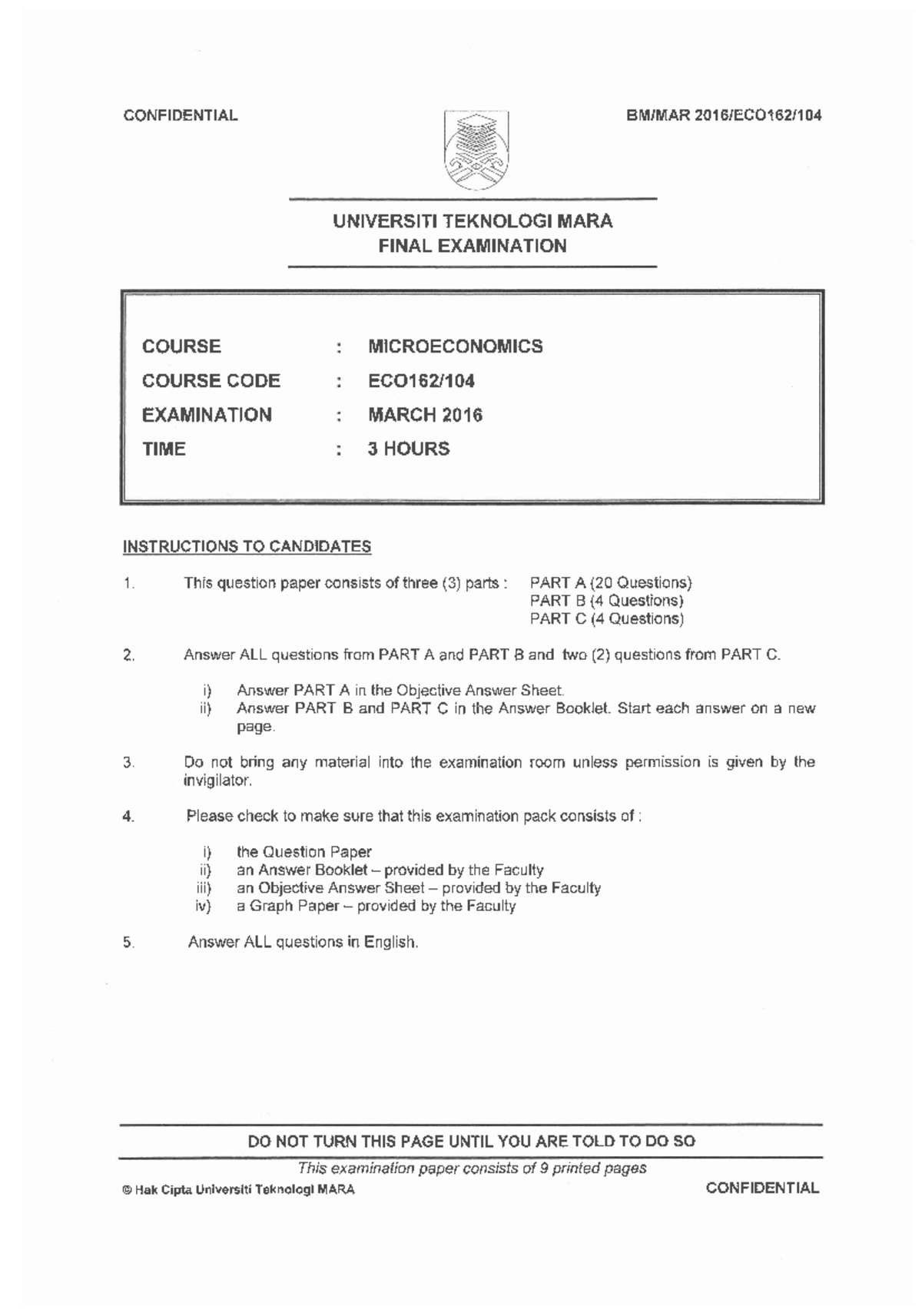 ECO162 104 - ECONOMIC TEST QUESTION - macroeconomic - Studocu