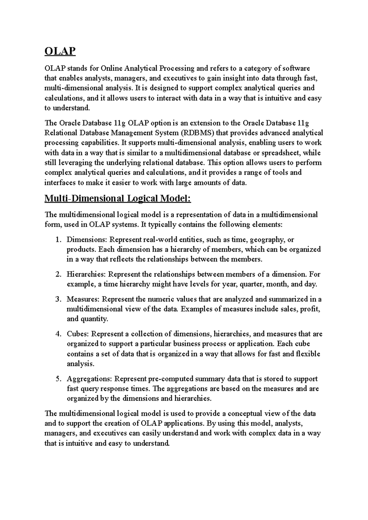 LEC 2 OLAP - OLAP Chapter Notes - OLAP OLAP stands for Online ...