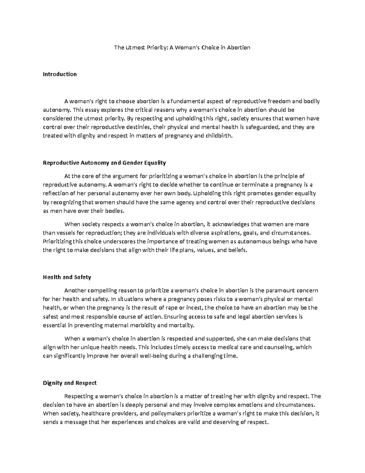 Mother choice - Essay topic - The Utmost Priority: A Woman's Choice in ...