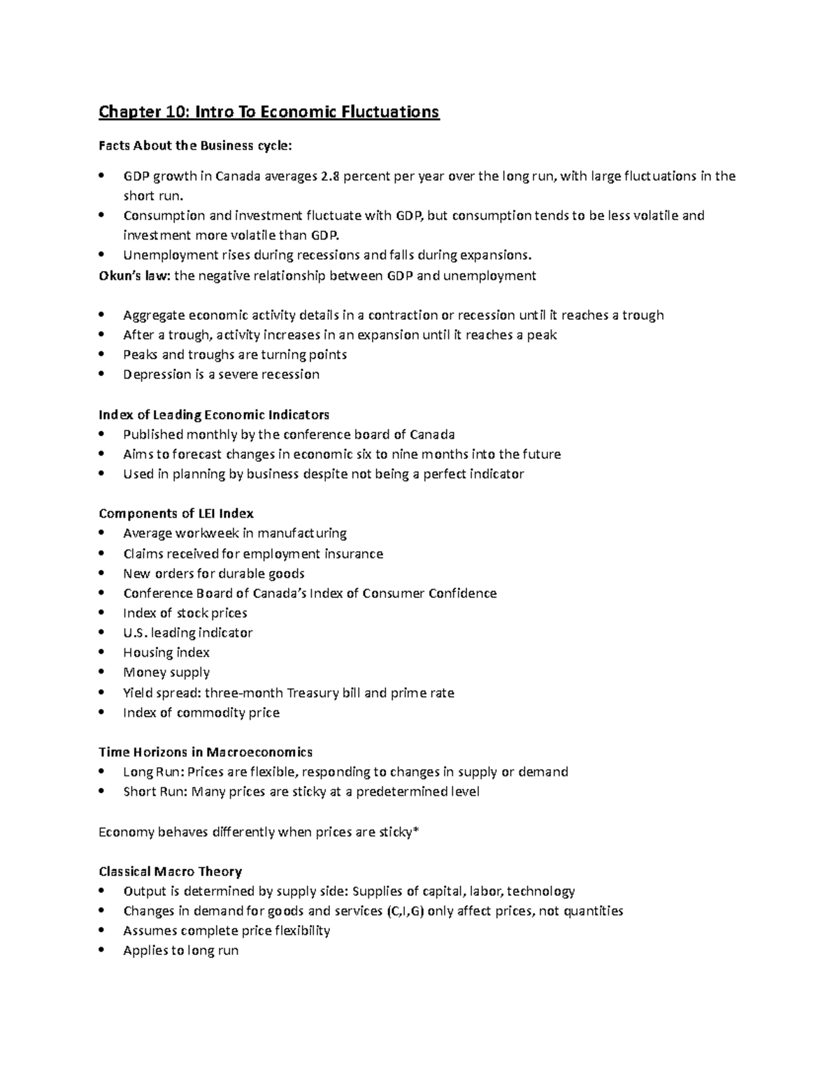 Chapter 10 - Notes - Chapter 10: Intro To Economic Fluctuations Facts ...