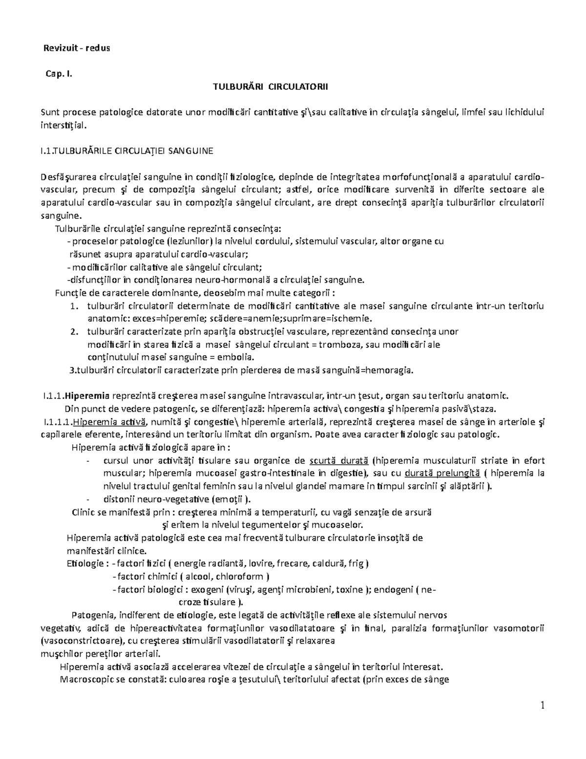 Capitolul I - tulburari circulatorii - Revizuit - redus Cap. I ...