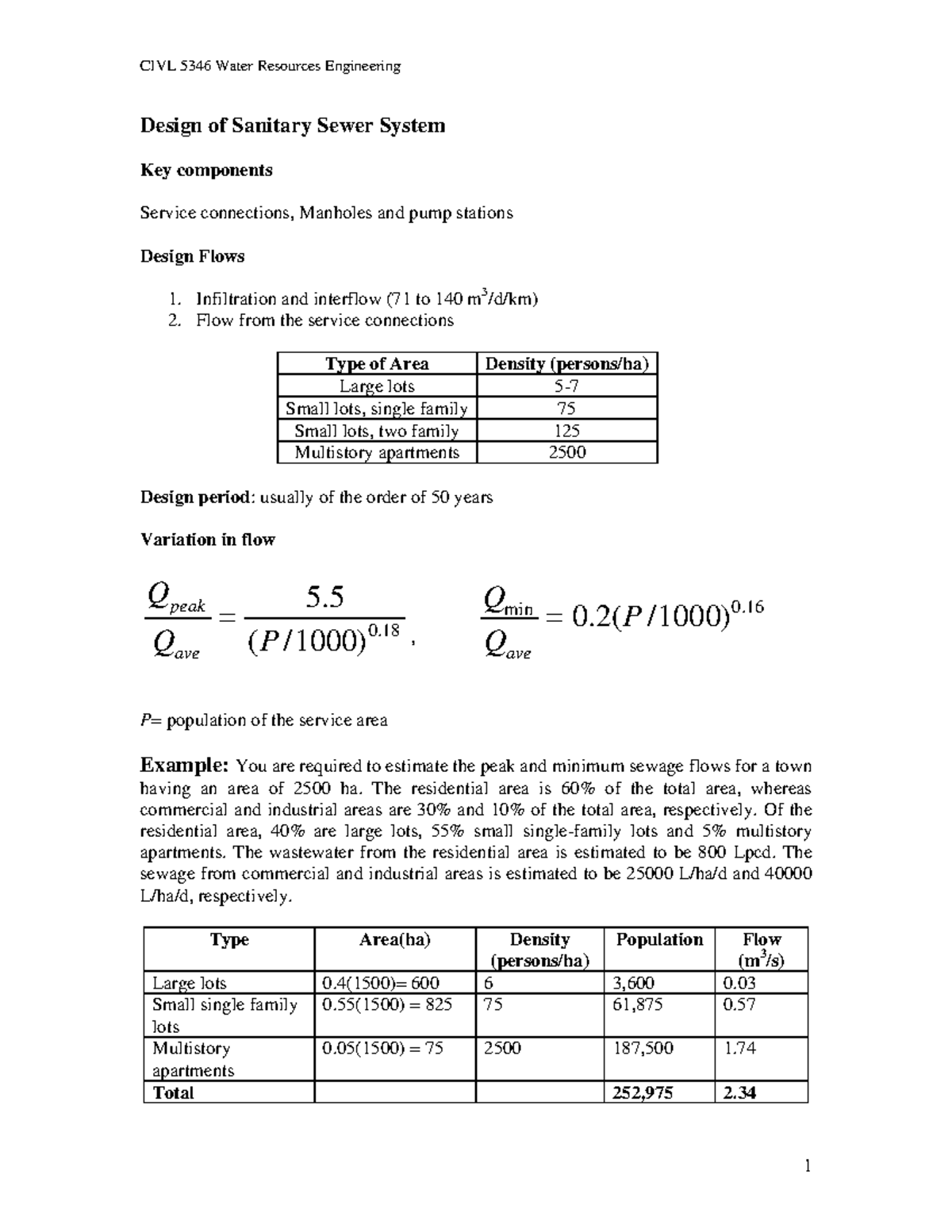 Sewernet - data - ####### Design of Sanitary Sewer System Key ...