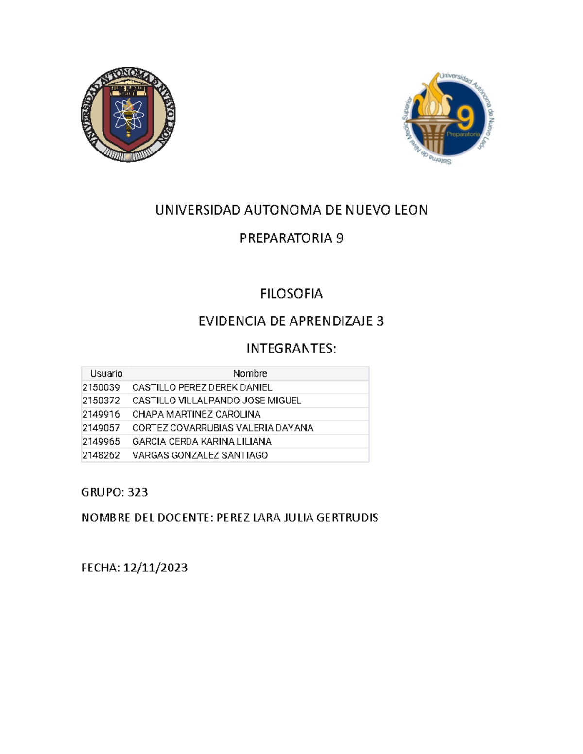 Evaeta 3FILO - evidencia de filo - UNIVERSIDAD AUTONOMA DE NUEVO LEON PREPARATORIA 9 FILOSOFIA ...