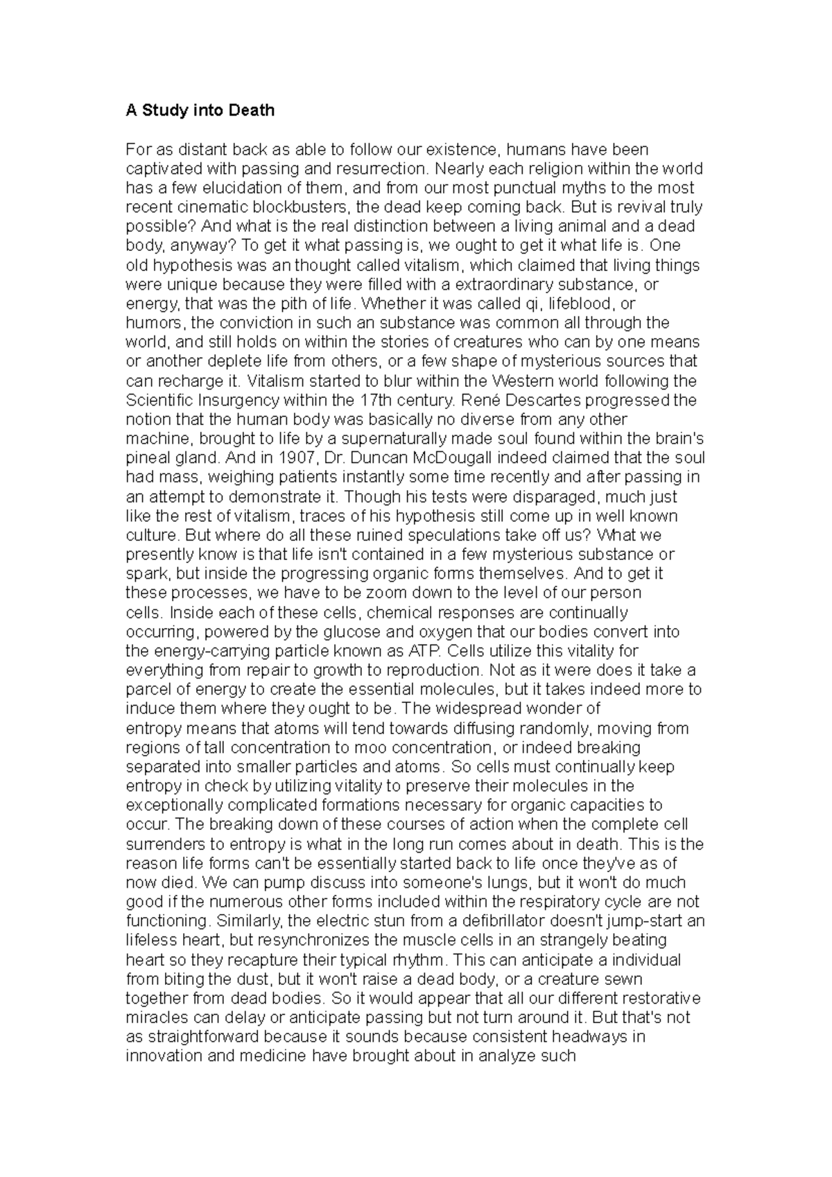 A Study into Death - A Study into Death For as distant back as able to ...