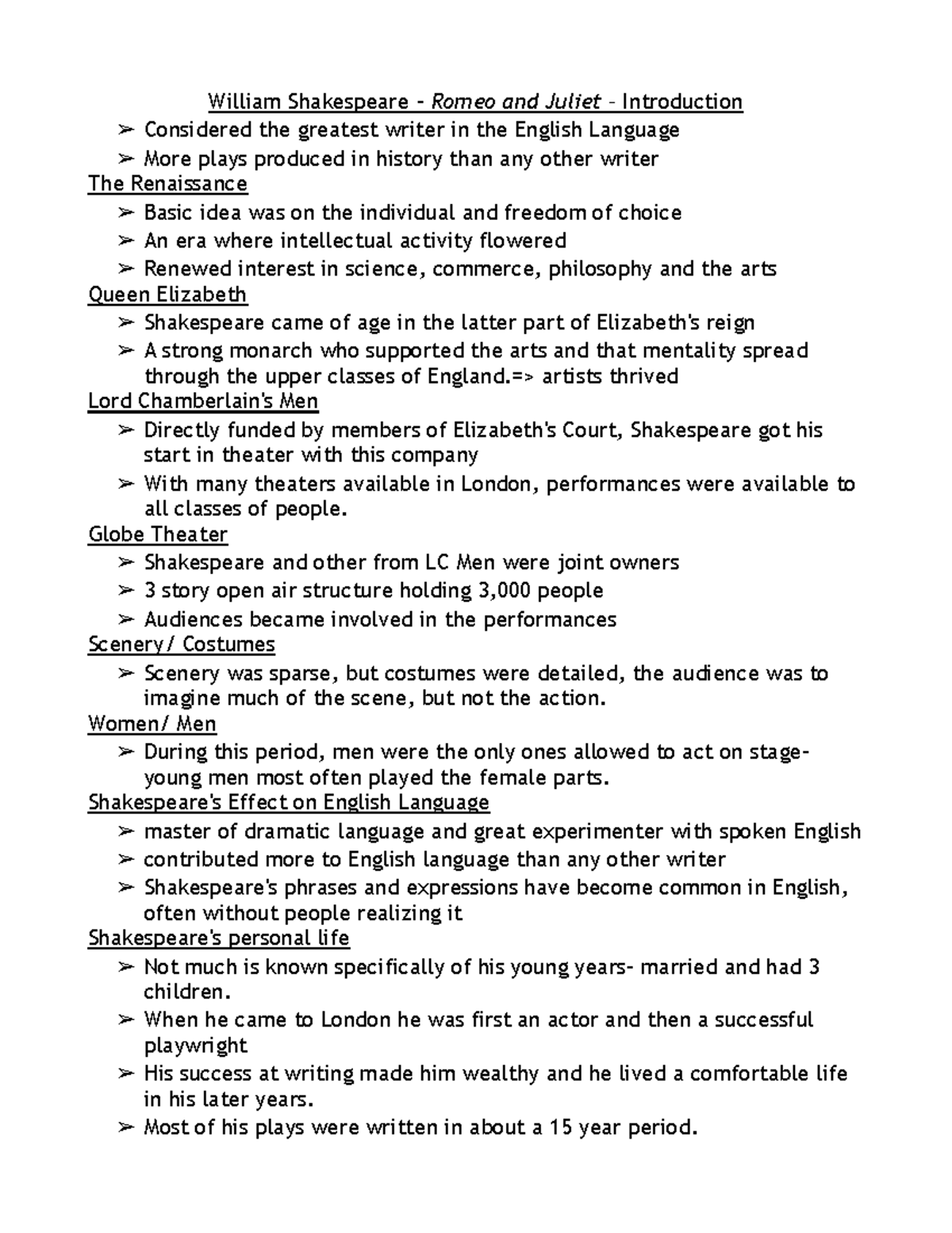 Shakespeare intro notes - William Shakespeare – Romeo and Juliet ...