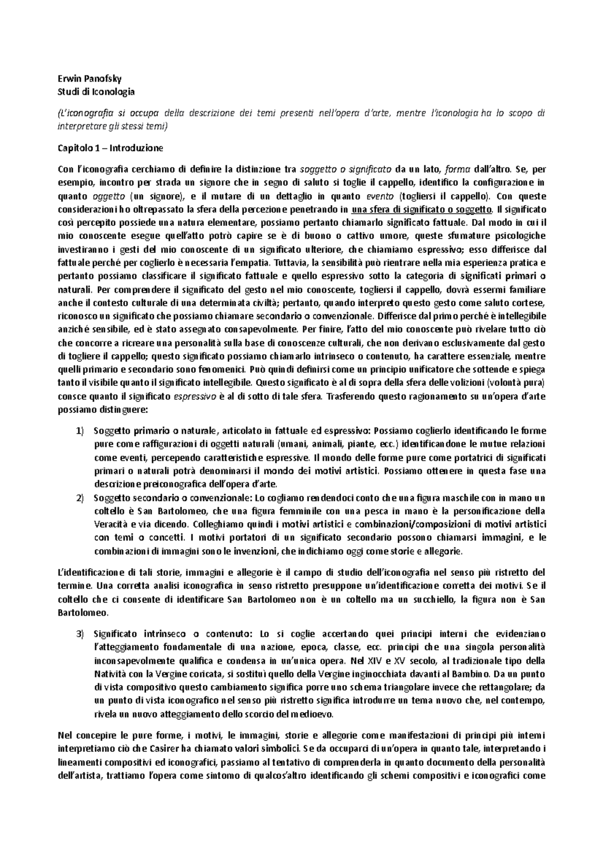 Riassunto Panofsky - Erwin Panofsky Studi di Iconologia (L’iconografia ...