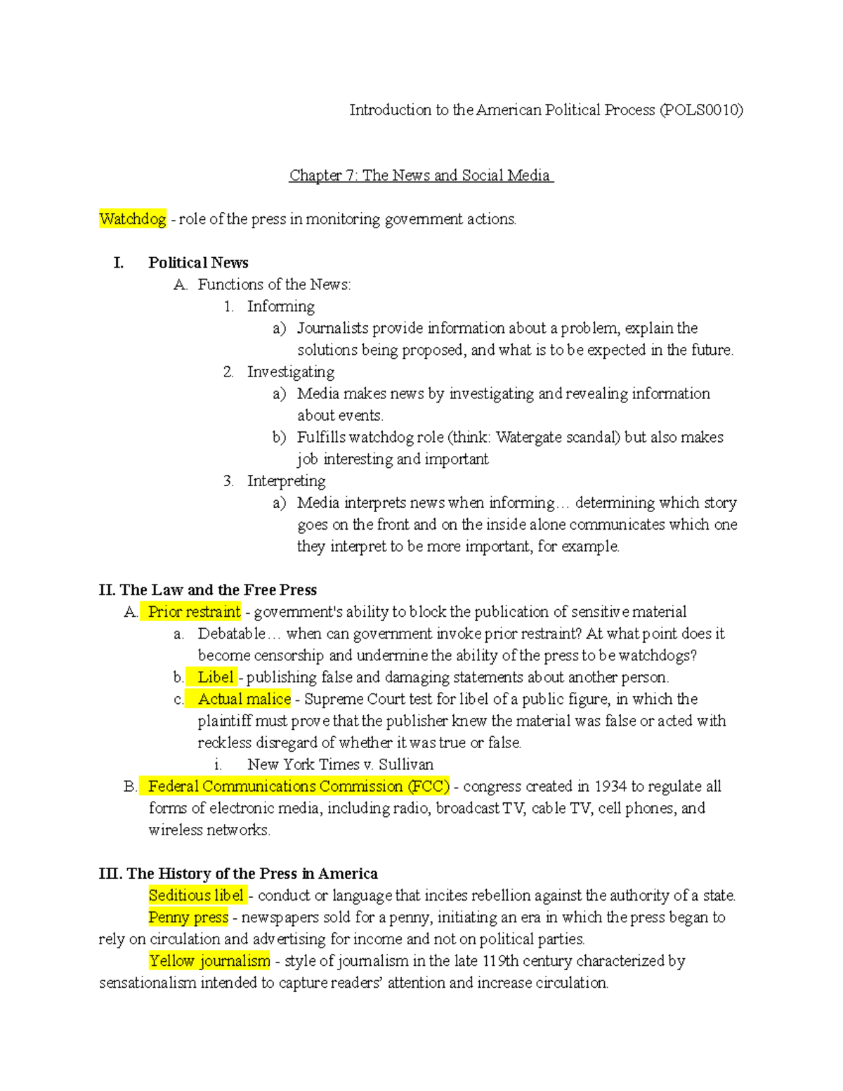 Chapter 7 The News and Social Media - Introduction to the American ...