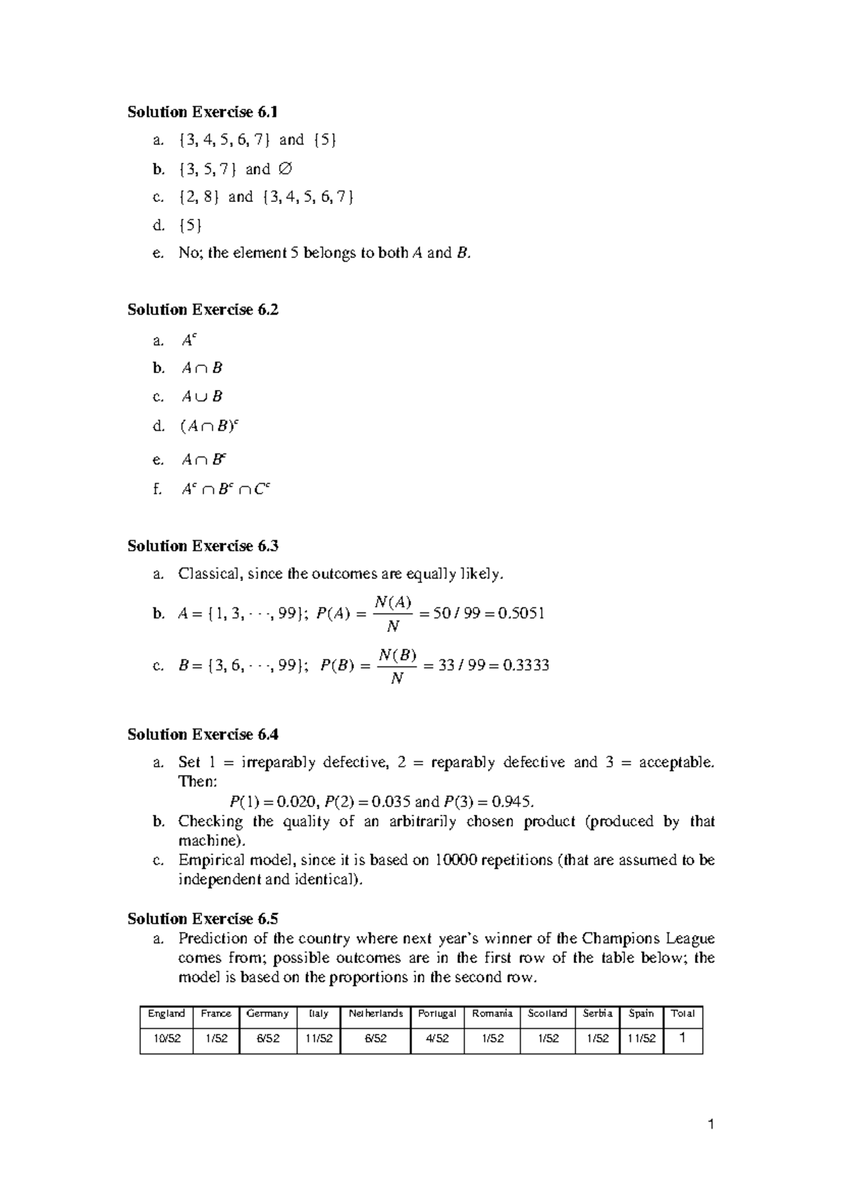 Solutions Chapter 6 - antwoorden hoofdstuk 6 - Solution Exercise 6. a ...