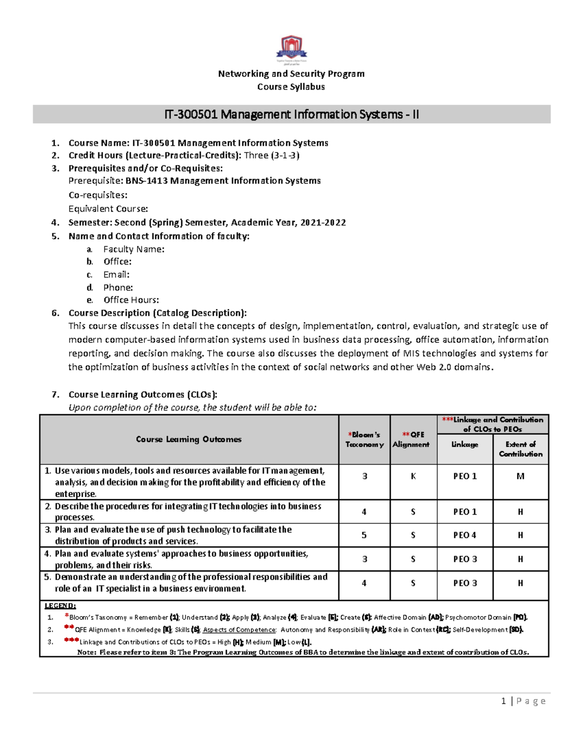 IT-300501 MIS 2 v2 - syllabus - Networking and Security Program Course ...
