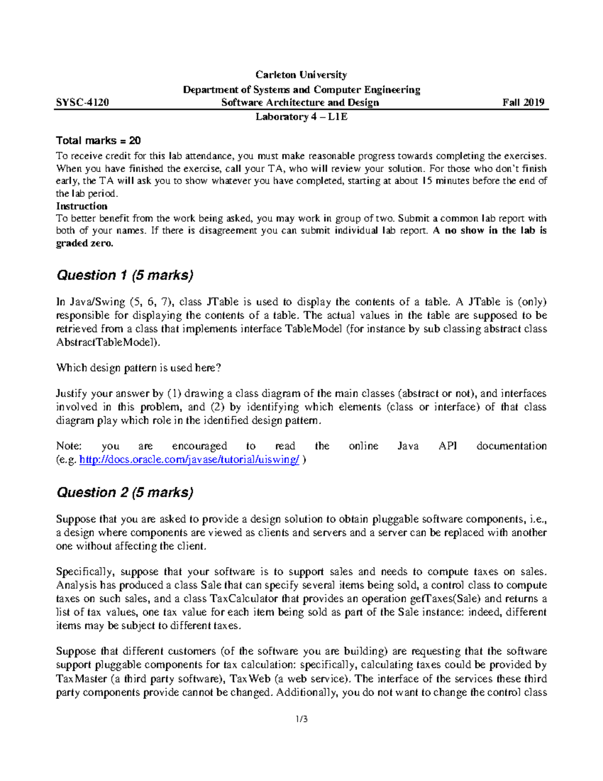 Sysc4120 f19 lab4 L1E - 1/ Carleton University Department of Systems and Computer Engineering ...