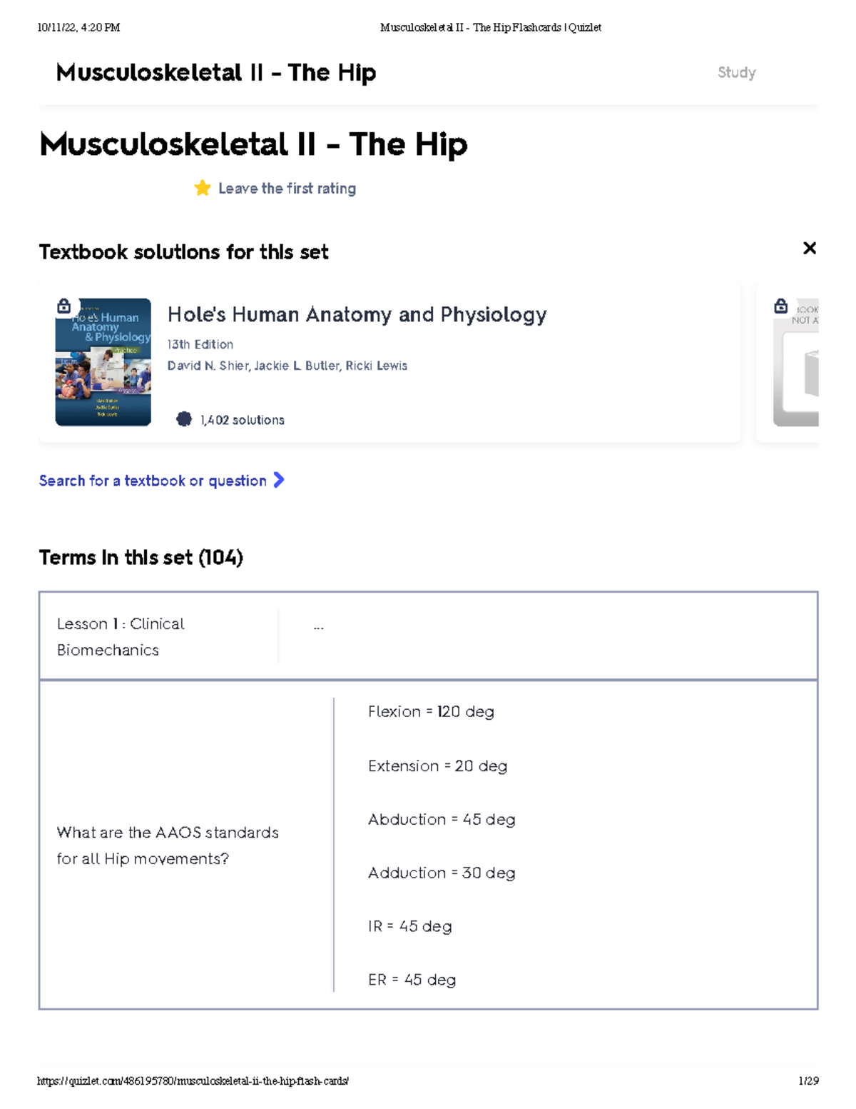 Msk2 HIP - NOTES - Musculoskeletal II - The Hip Leave the first rating ...