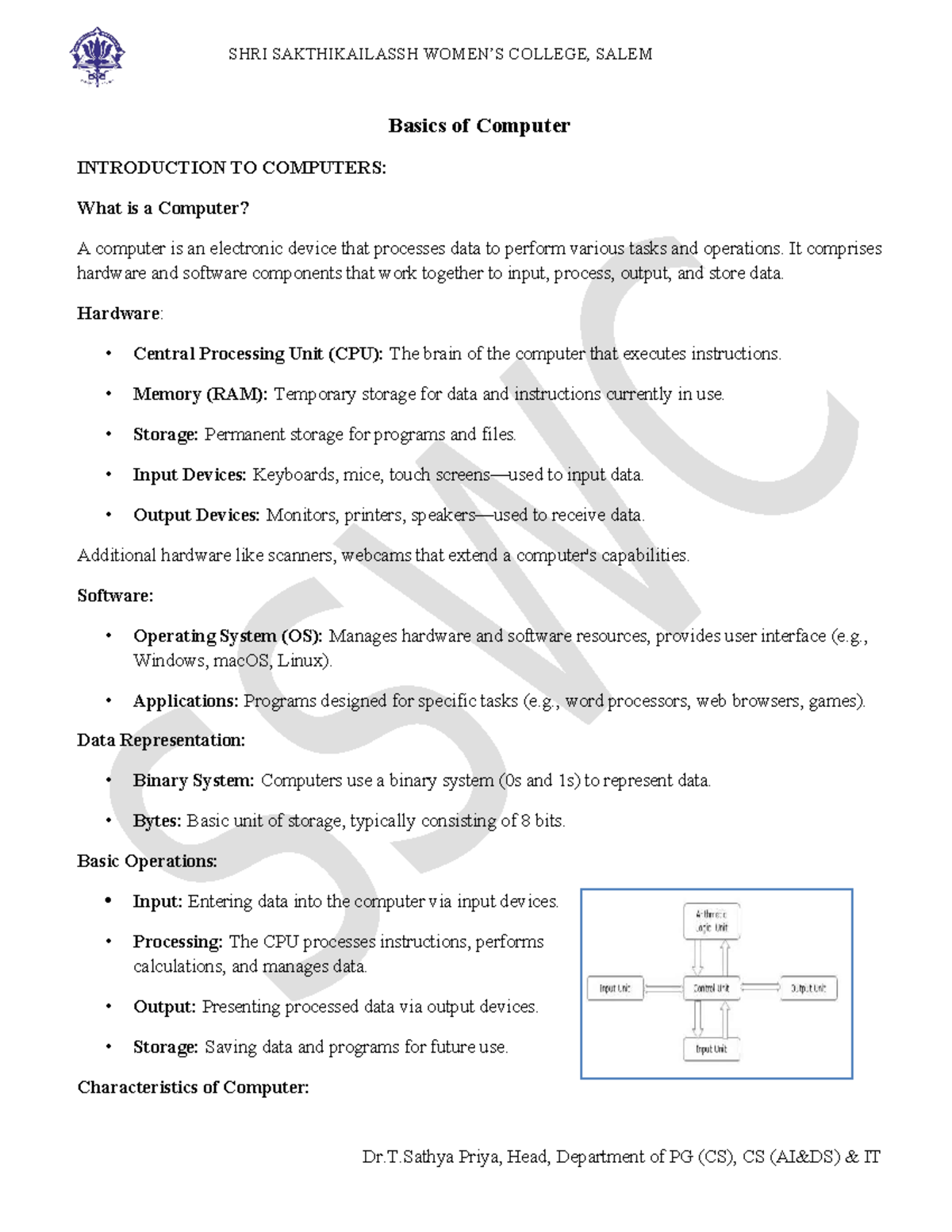 Basics Of Computer Notes Basics Of Computer Introduction To Computers What Is A Computer A 2694