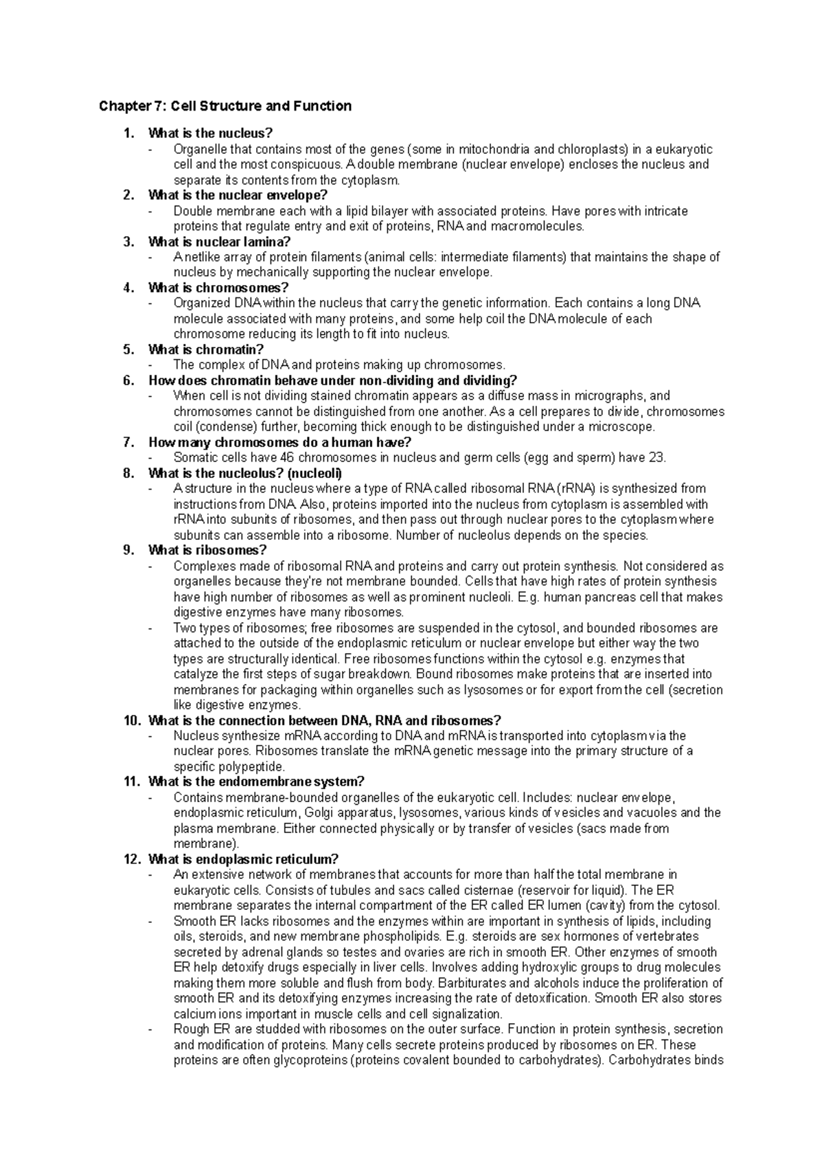 Chapter 7 Cell Structure and Function - Chapter 7: Cell Structure and ...