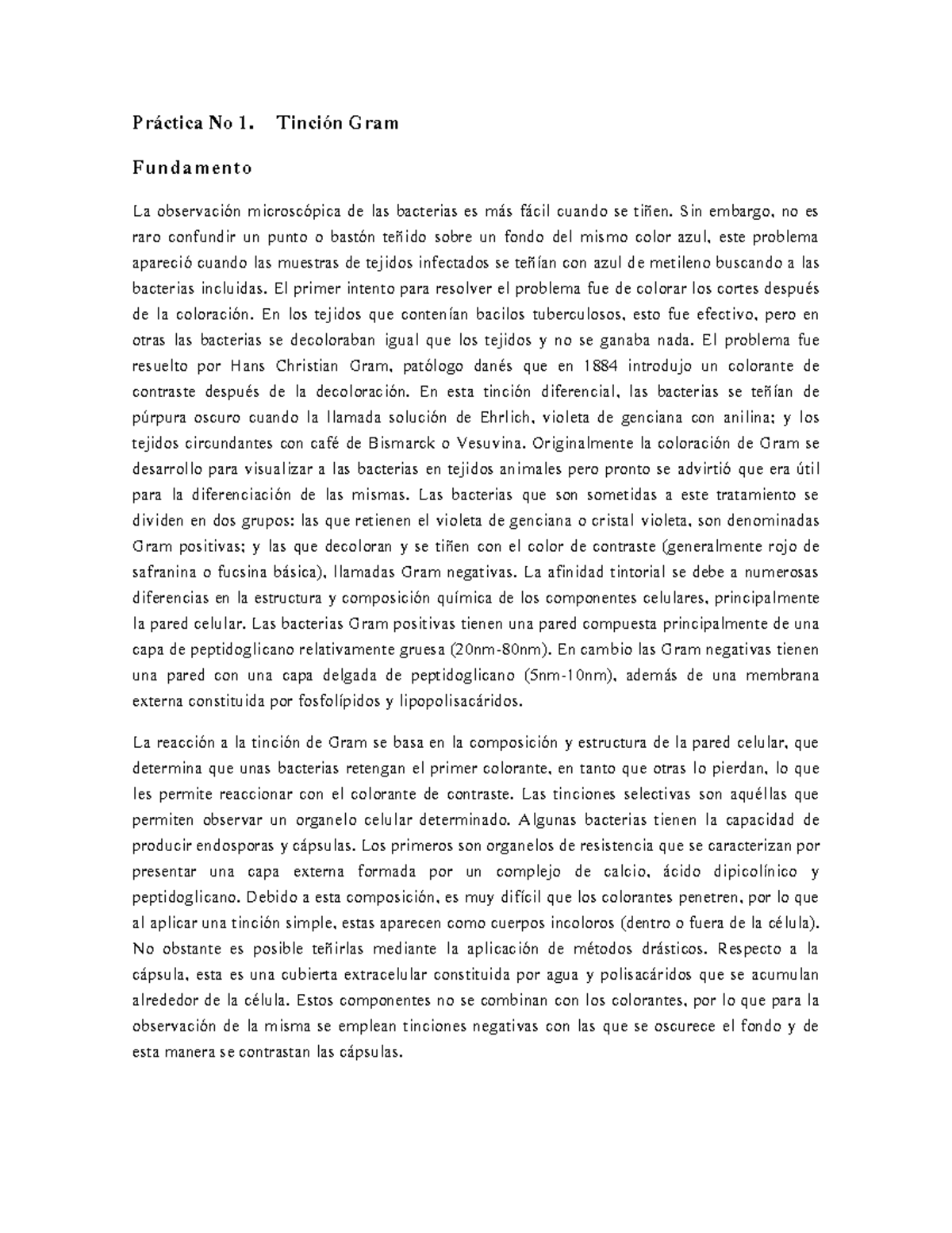 Pr ctica no 1 tinci n de gram - Práctica No 1. Tinción Gram Fundamento La observación ...