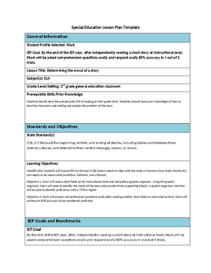 Special Education Lesson Plan D005 - Special Education Lesson Plan ...
