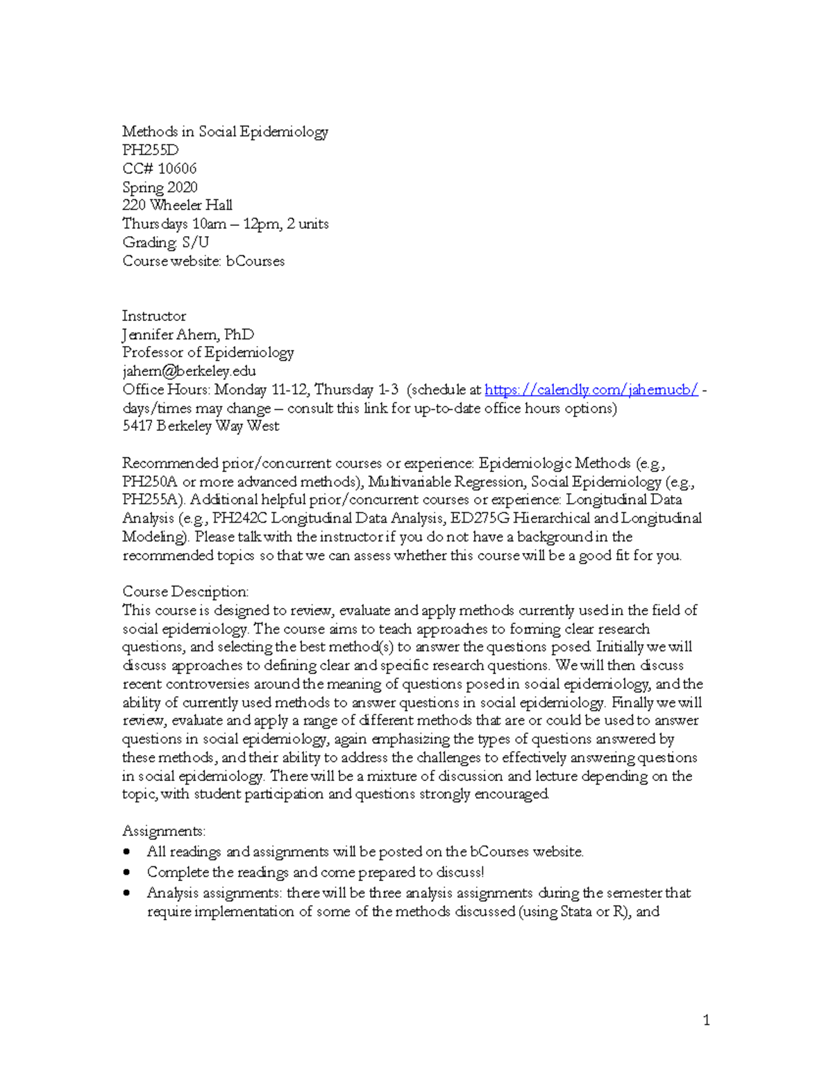 Soc Epi Methods Syllabus 2020 01 21 - Methods in Social Epidemiology ...