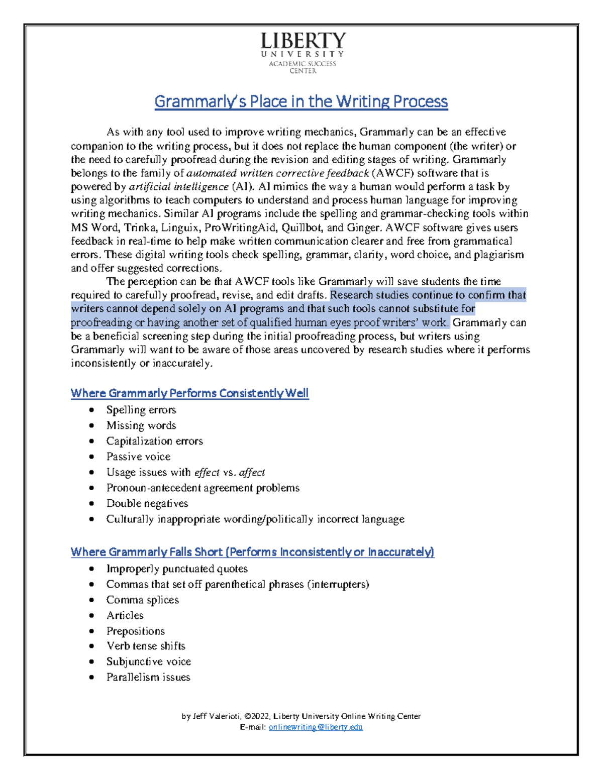 Writing Aid Grammarly - by Jeff Valerioti, ©202 2 , Liberty University ...