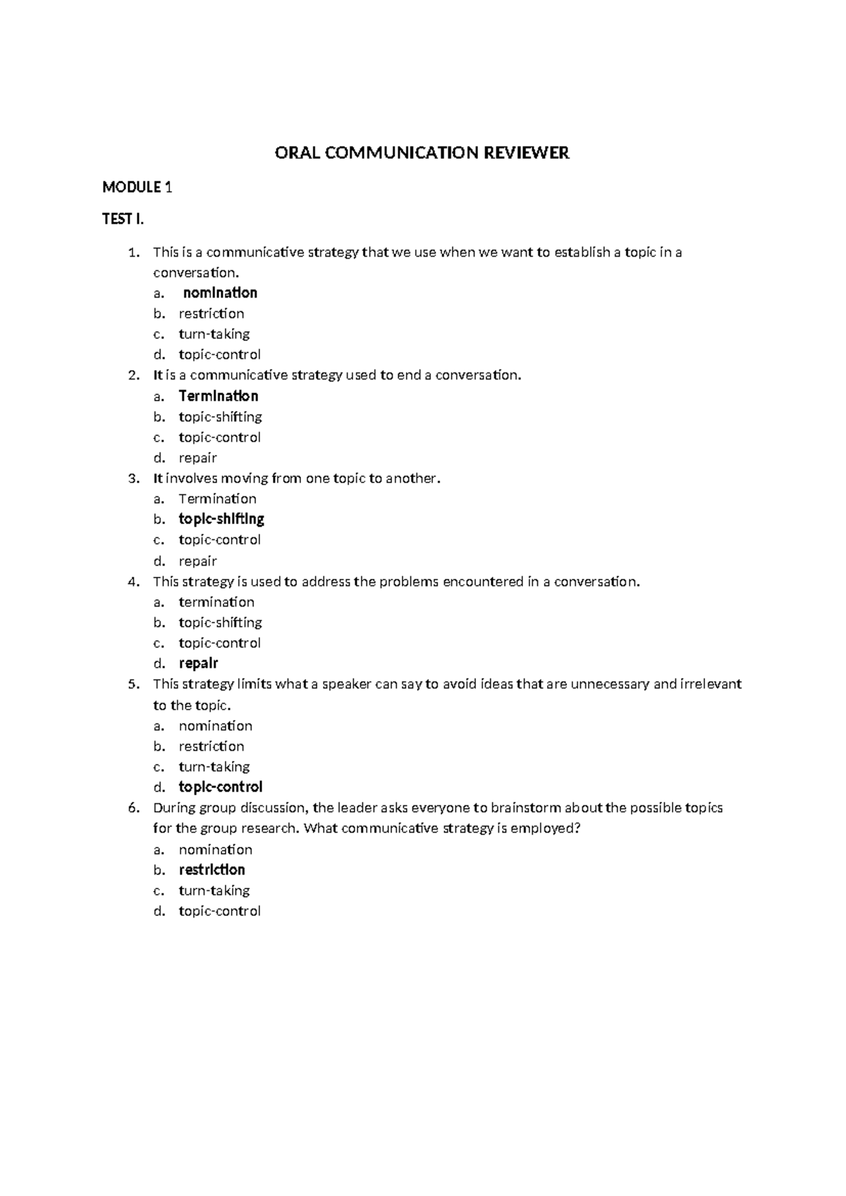 ORAL Communication Reviewer - ORAL COMMUNICATION REVIEWER MODULE 1 TEST ...
