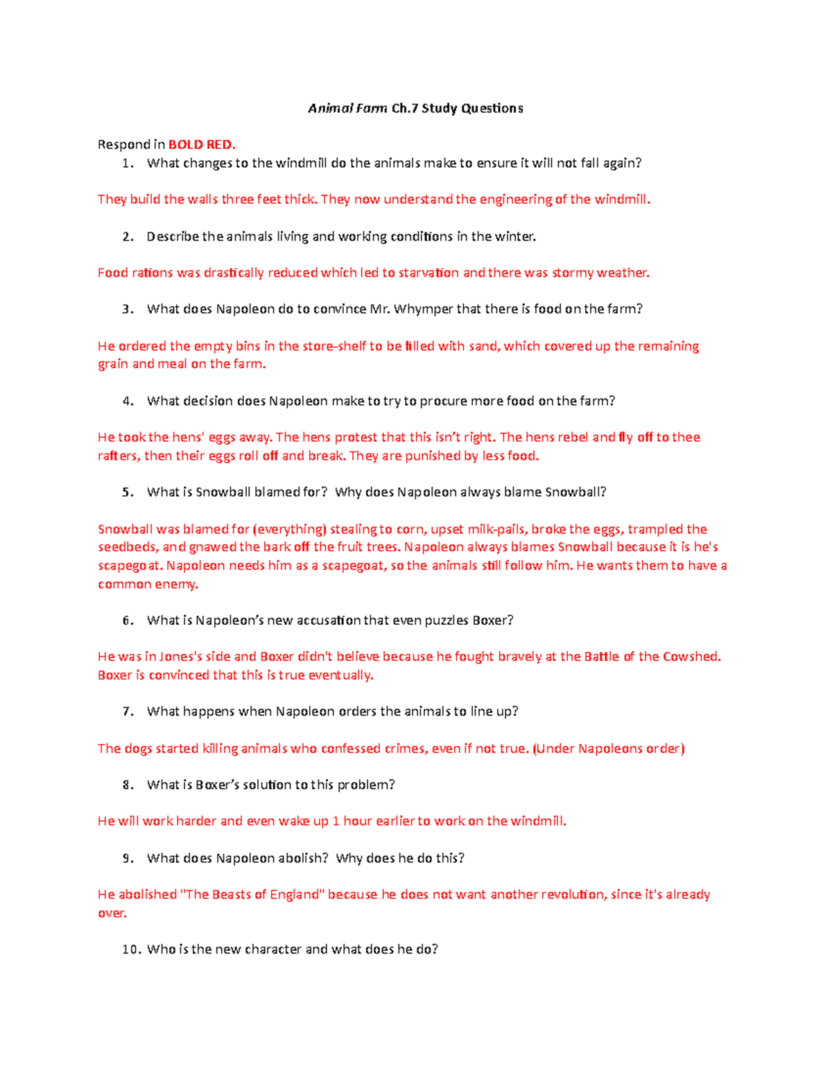 Animal Farm Ch7 Study Questions - Animal Farm Ch Study Questions ...