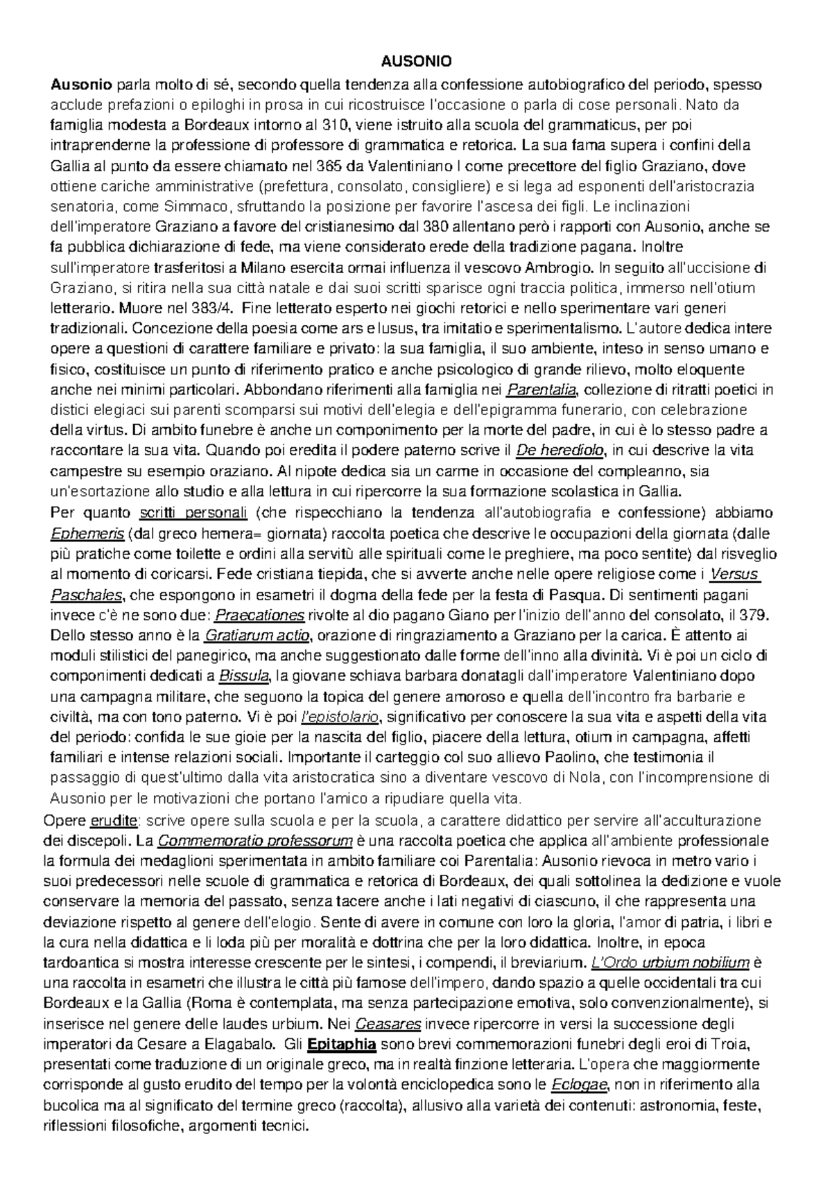 Ausonio E Claudiano Riassunto - AUSONIO Ausonio parla molto di sé ...