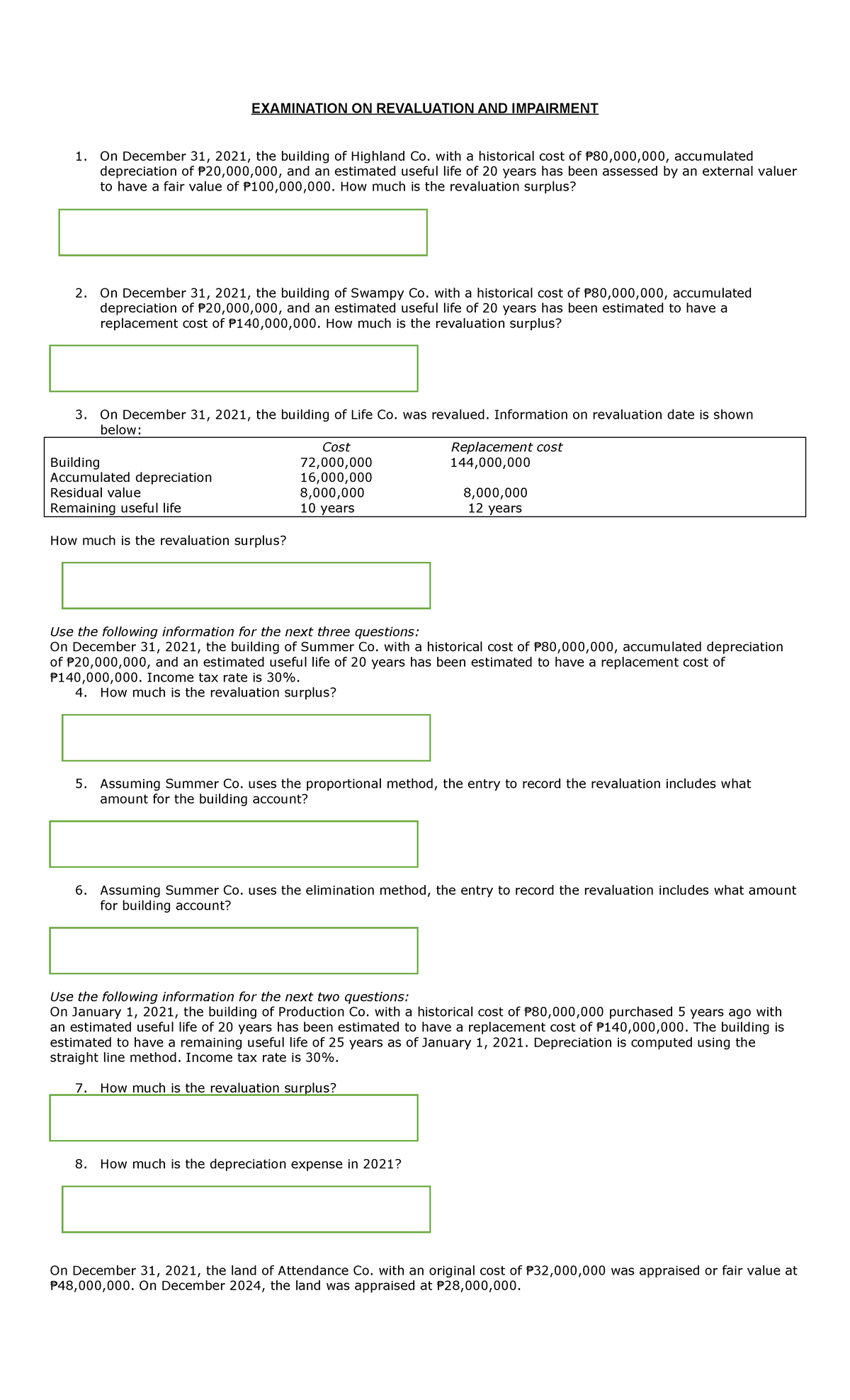 Examination ON Revaluation AND Impairment WITH AN Answer - EXAMINATION ...