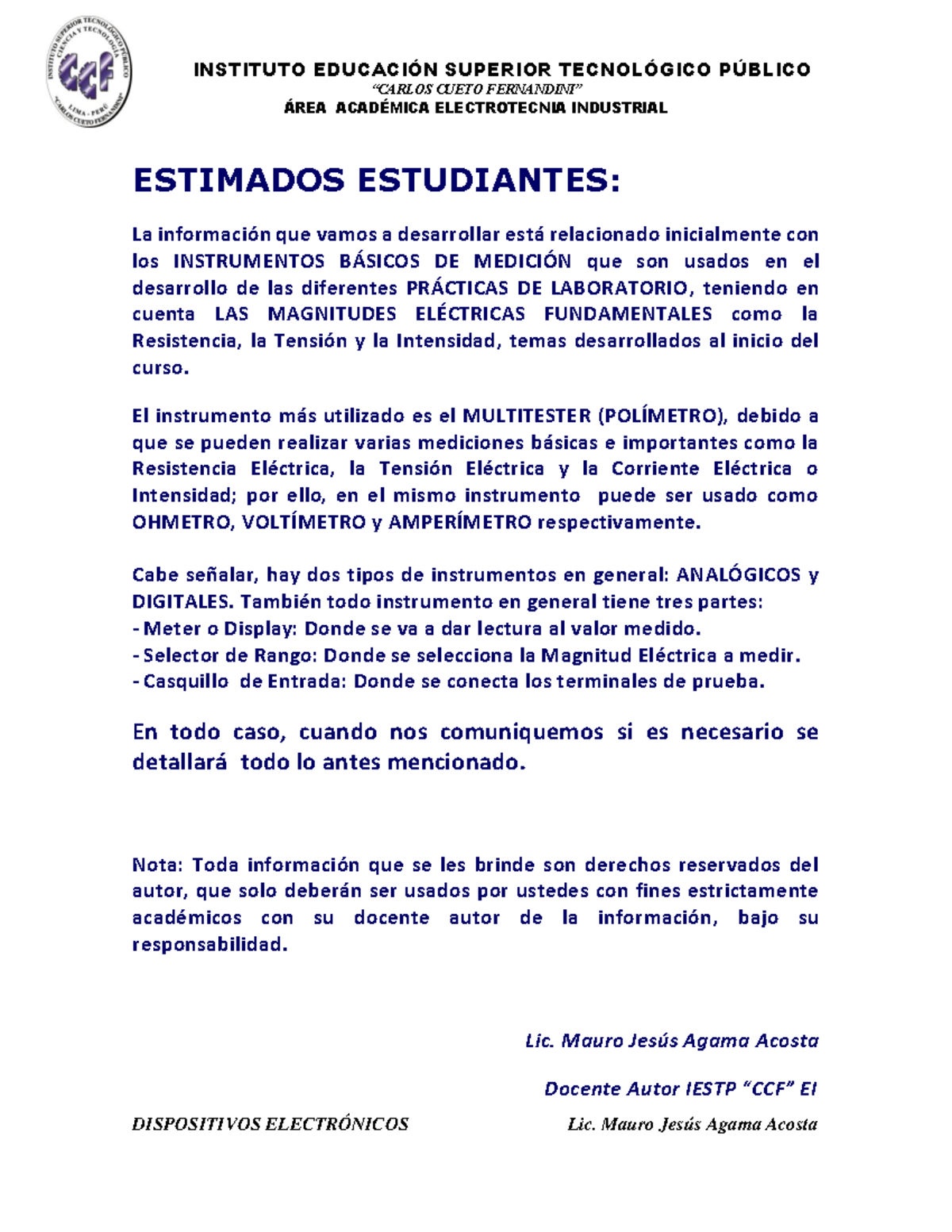 8. Instrumentos Básicos DE Medición - “CARLOS CUETO FERNANDINI” ¡REA ...