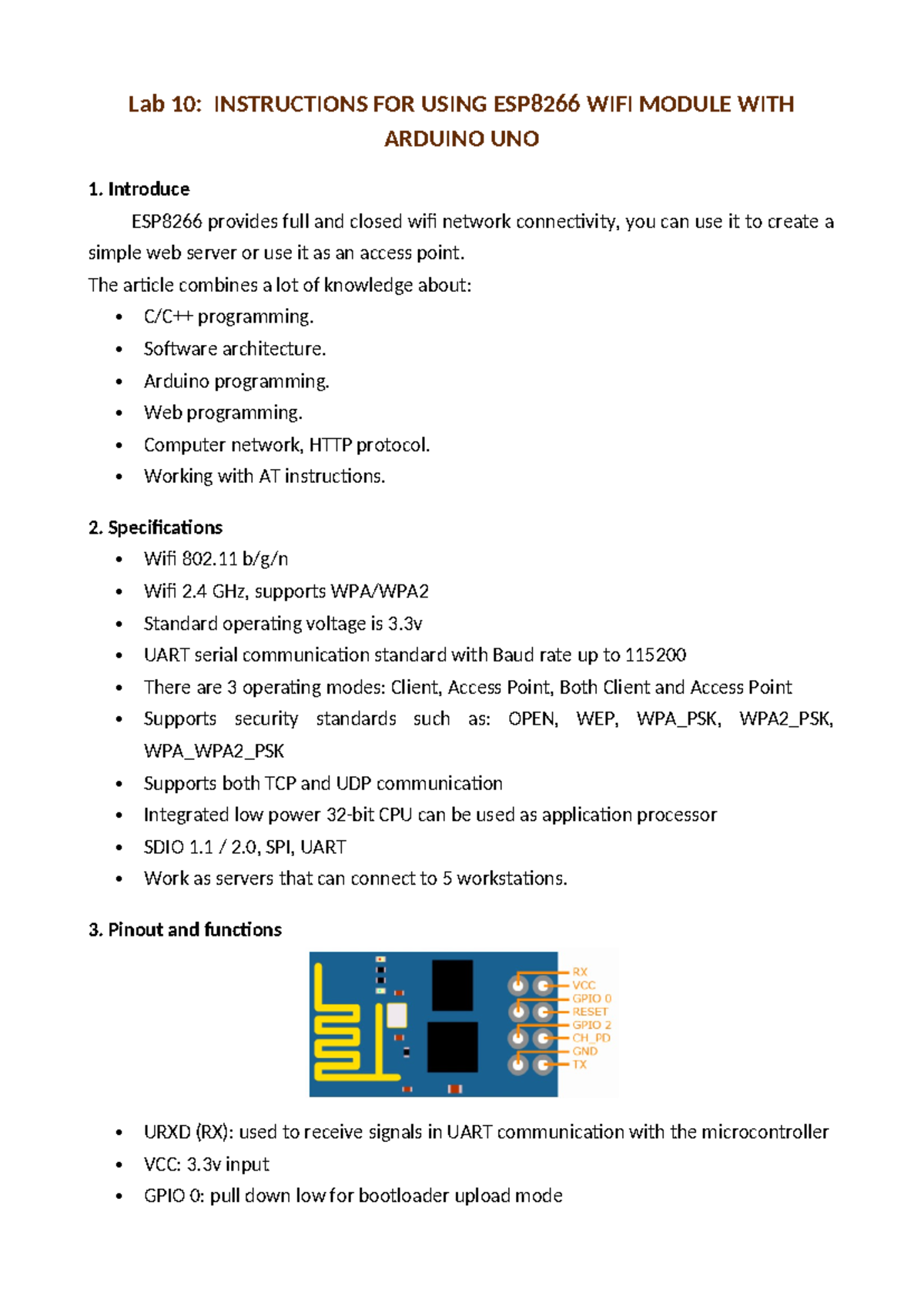 Lab10 Practice With The Module Wifi Esp 8266 Lab 10 Instructions For Using Esp8266 Wifi 4156