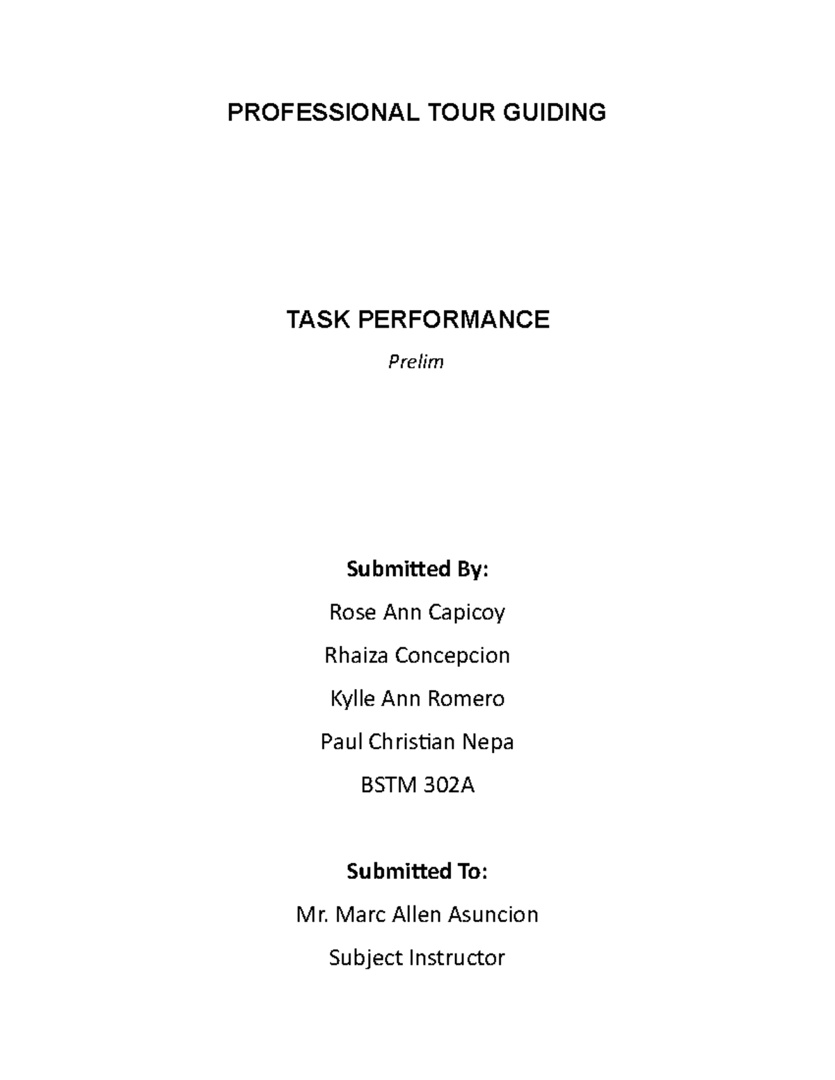 Professional-TOUR- Guiding - PROFESSIONAL TOUR GUIDING TASK PERFORMANCE ...
