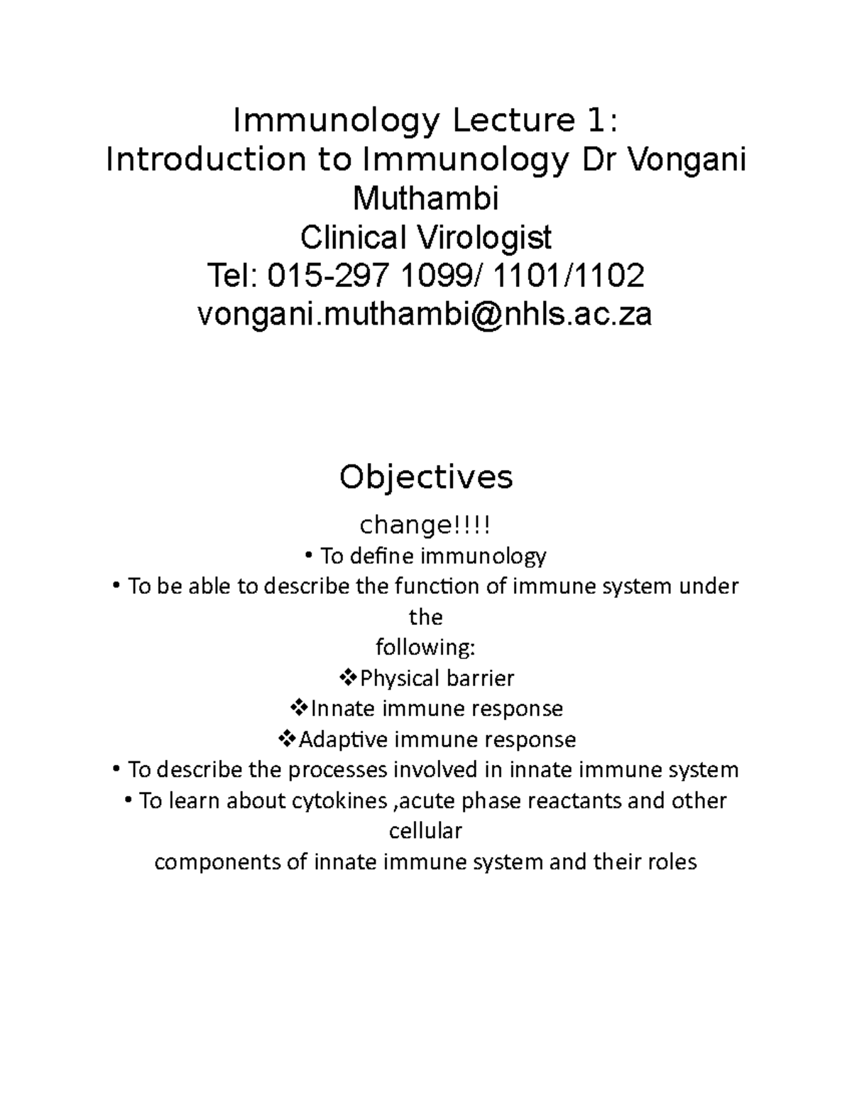 Immunology - notes - Immunology Lecture 1: Introduction to Immunology ...