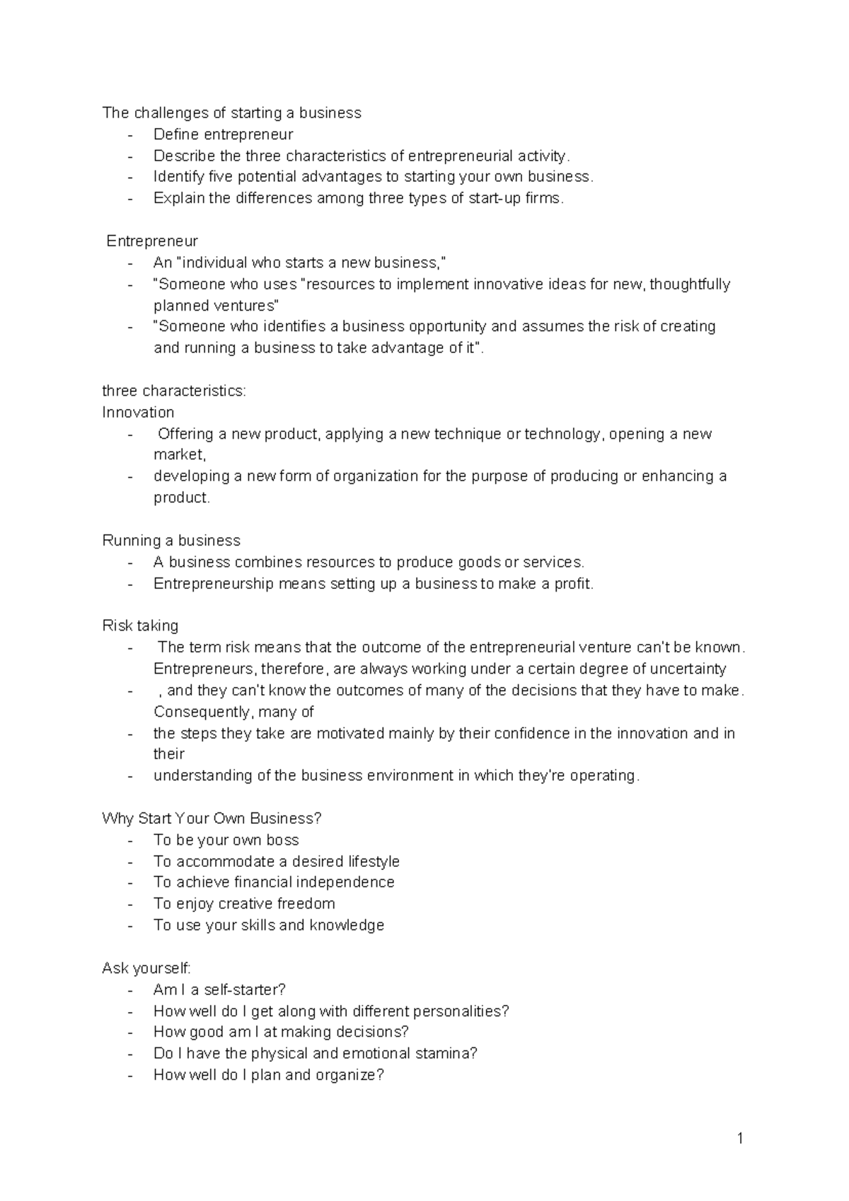 Chapter 6- Entrepreneurship - The challenges of starting a business ...