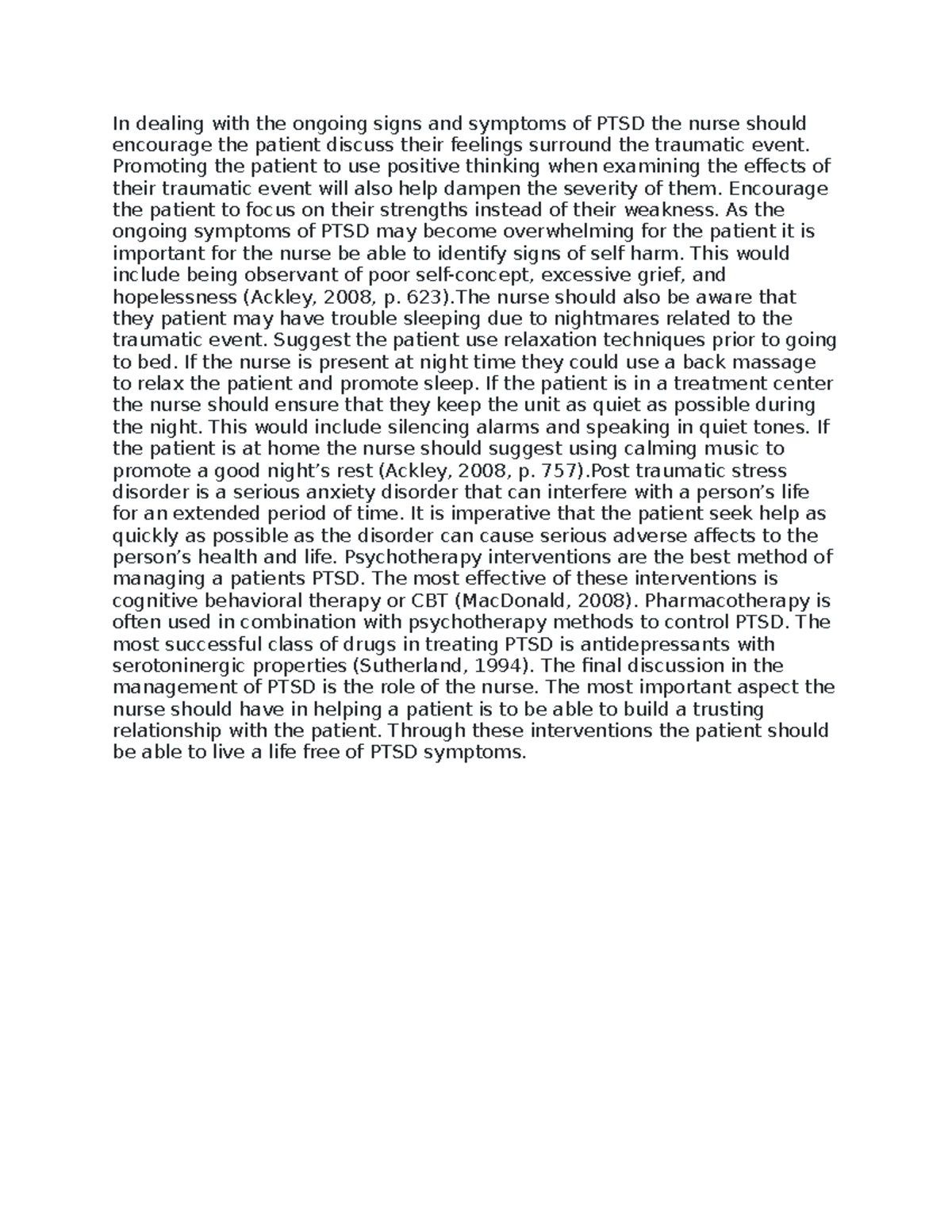 2420 - nursing - In dealing with the ongoing signs and symptoms of PTSD ...