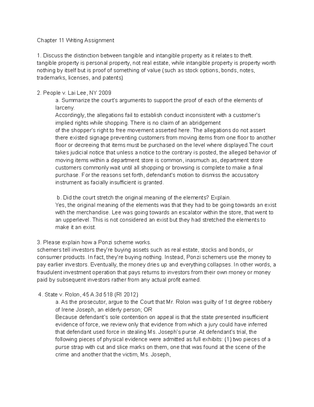 Crim chapt 11 - Weekly homework from the book - Chapter 11 Writing ...