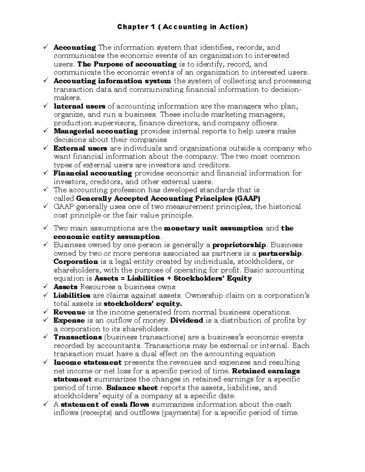 Chapter ONE - Chapter 1 ( Accounting in Action) Accounting The ...