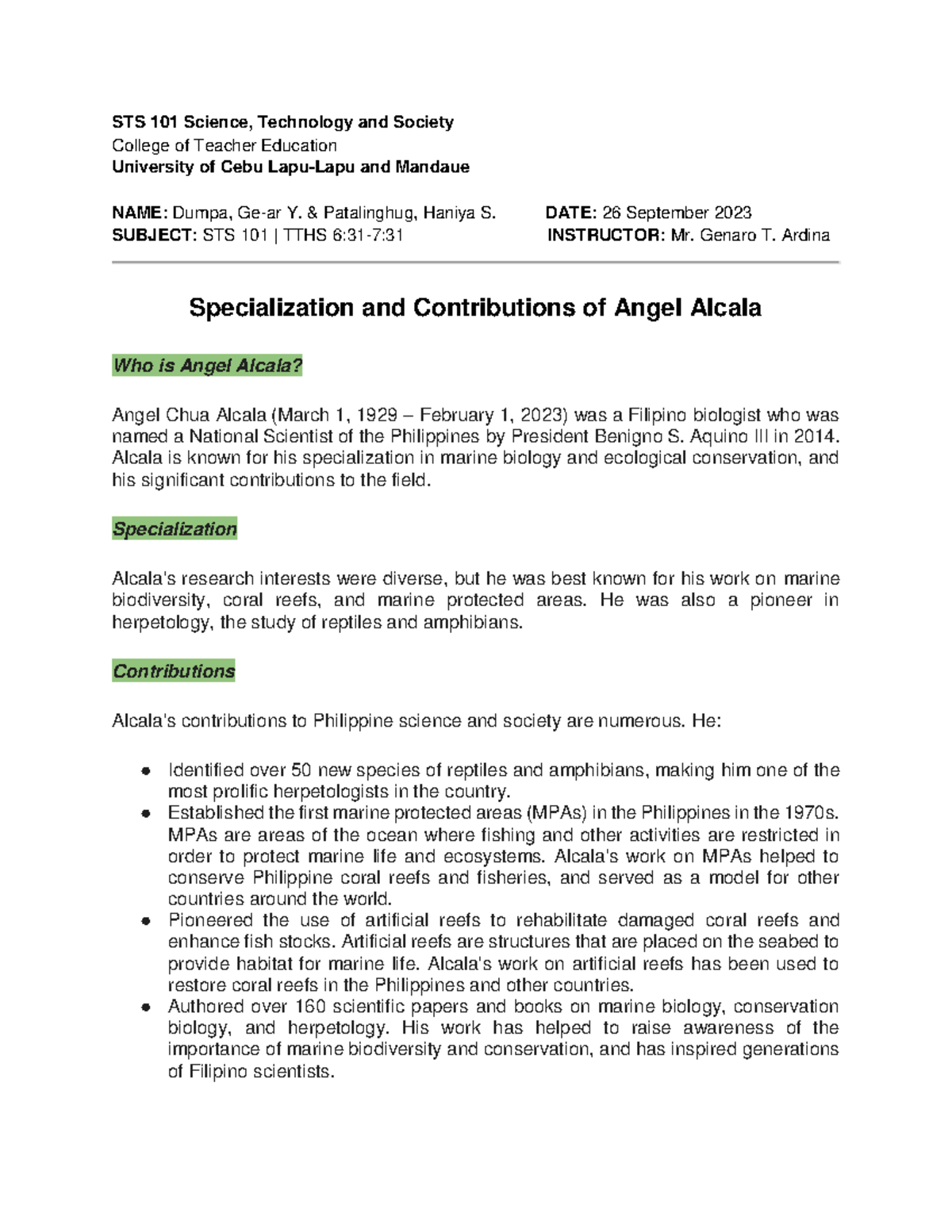 STS Project - STS 101 - STS 101 Science, Technology and Society College ...