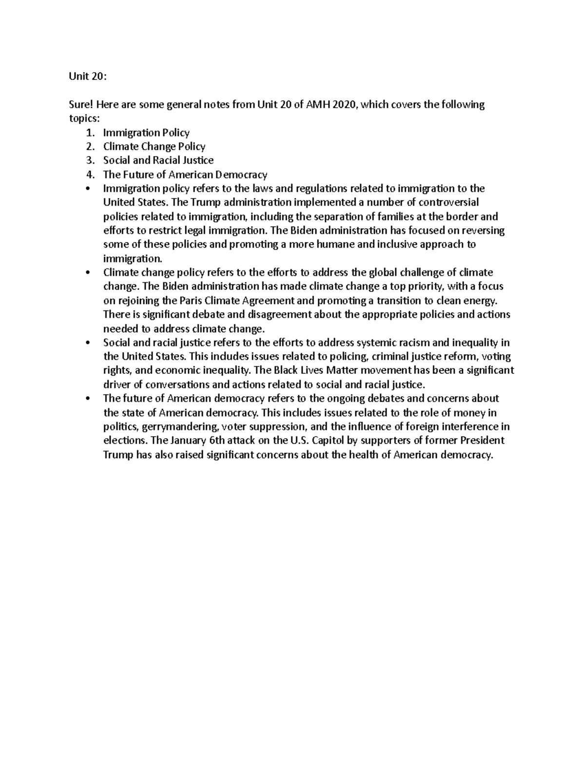 Unit 20 Notes AMH - Unit 20: Sure! Here are some general notes from ...