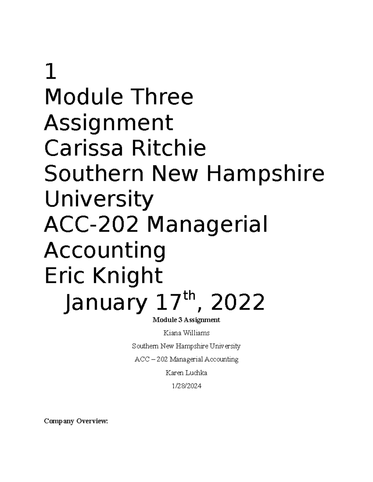 ACC202 Module 3 - Answer - 1 Module Three Assignment Carissa Ritchie ...