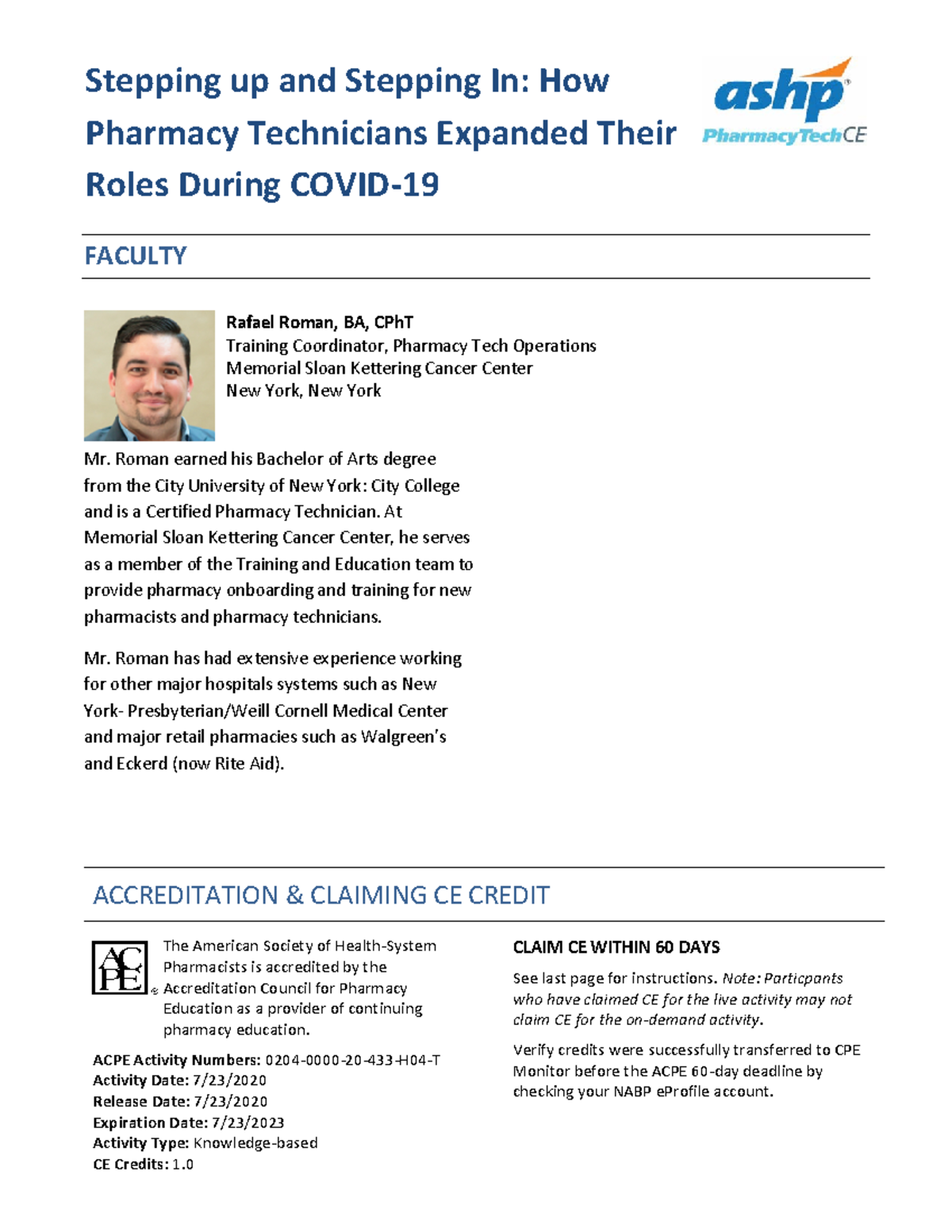 TCE112 Covid-19-Handout - Stepping up and Stepping In: How Pharmacy ...