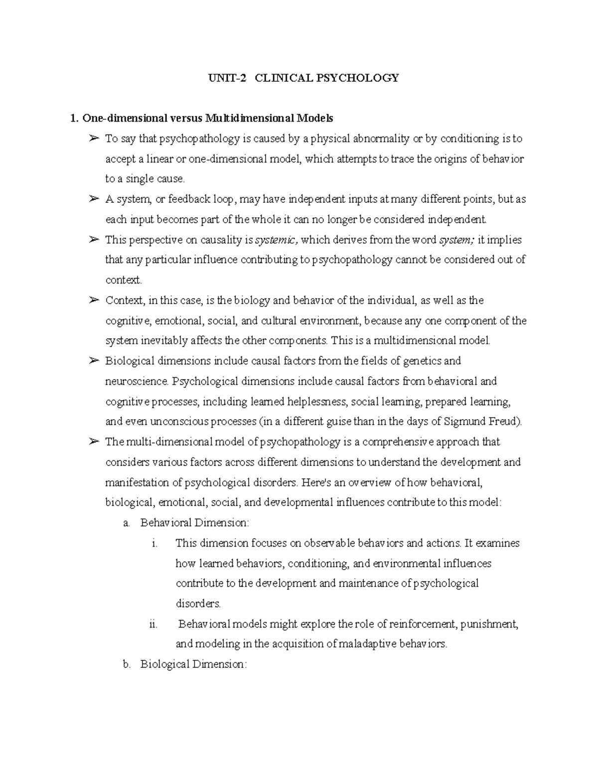 UNIT-2 Clinical Psychology - UNIT-2 CLINICAL PSYCHOLOGY One-dimensional ...