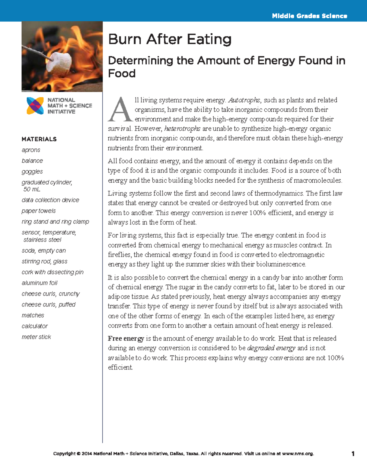 LTF LAB Burn after Eating Student Pages - aprons balance goggles ...